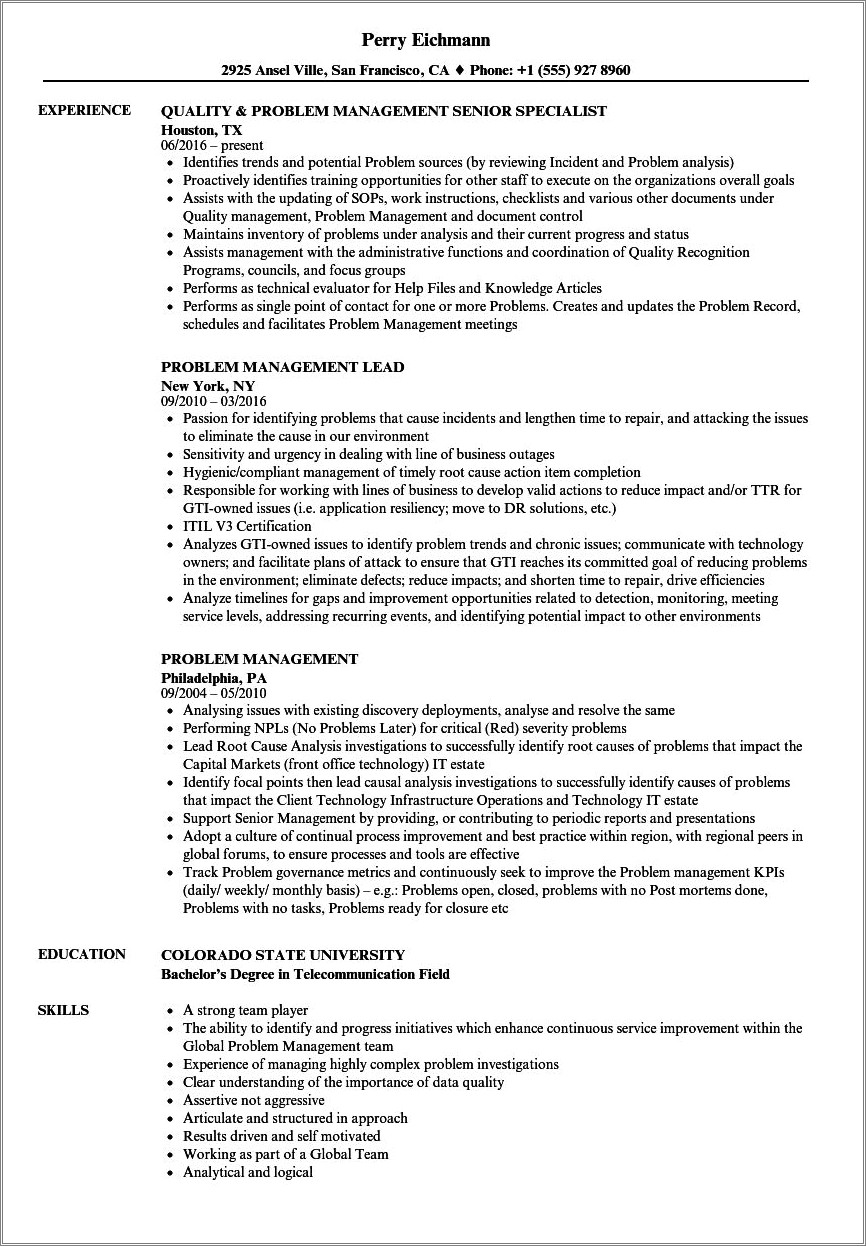 Problem Solving Skills Resume Statement Resume Example Gallery