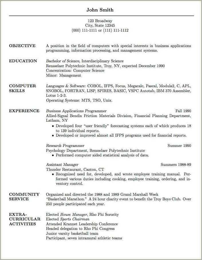 Resume Examples For Business School Application Resume Example Gallery