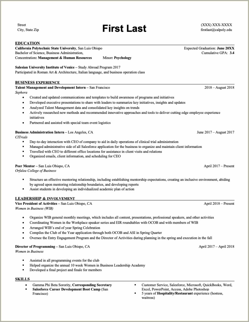 Resume Examples For Collge Students Resume Example Gallery