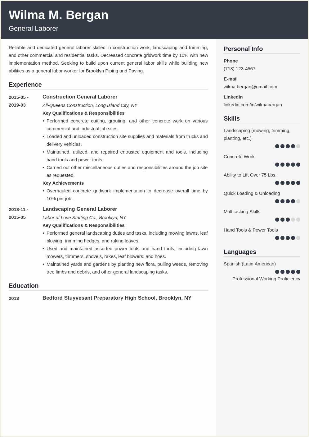 Resume Examples Free For General Labor Resume Example Gallery
