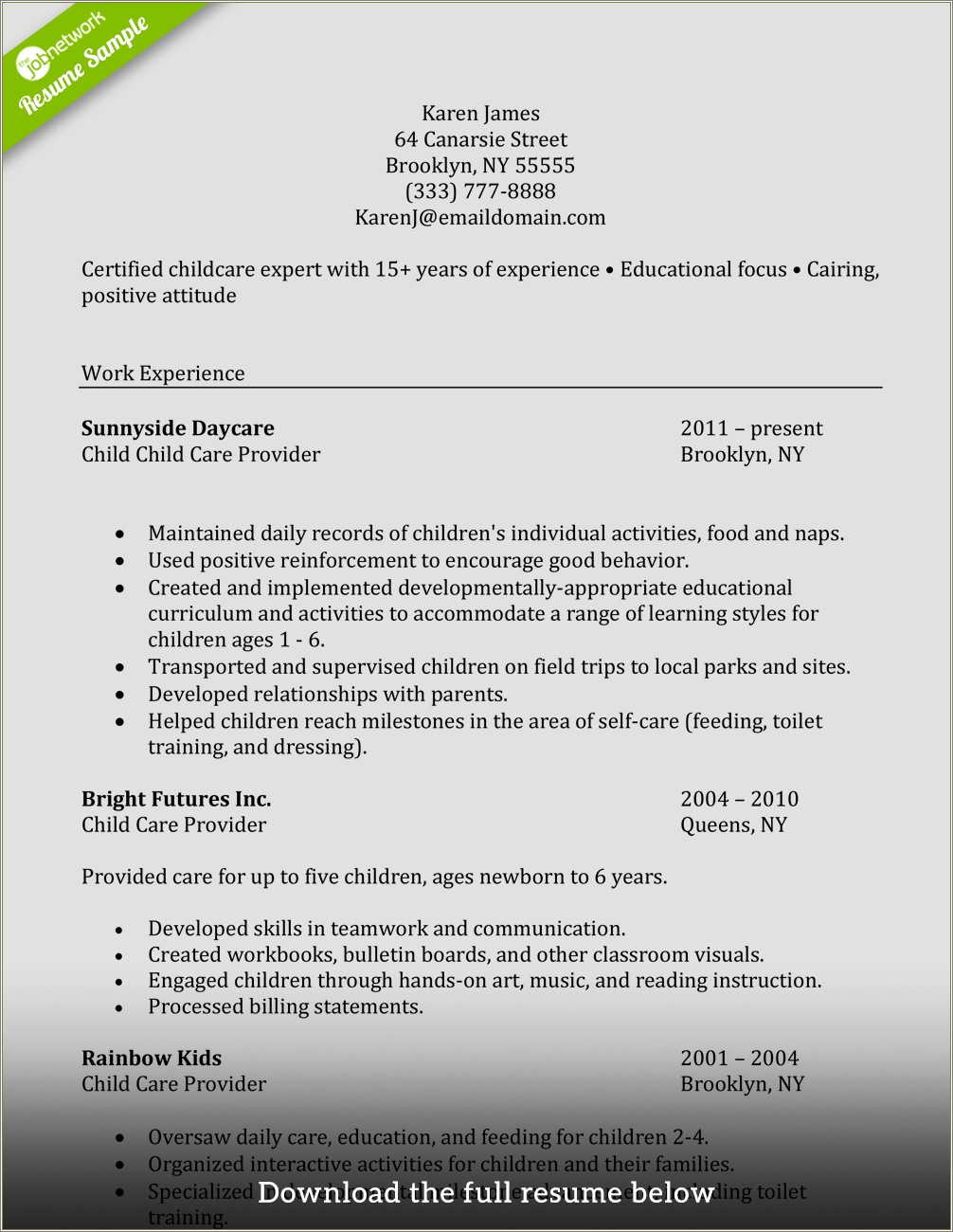 Daycare Provider Responsibilities Resume Example Resume Example Gallery