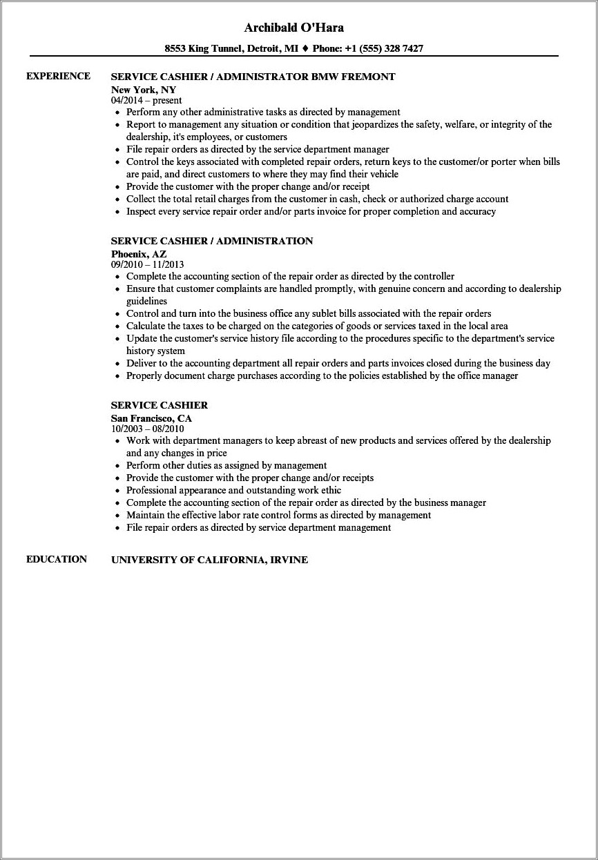 Resume Examples With Cashier Experience Resume Example Gallery resume-examples-with-cashier-experience-resume-example-gallery