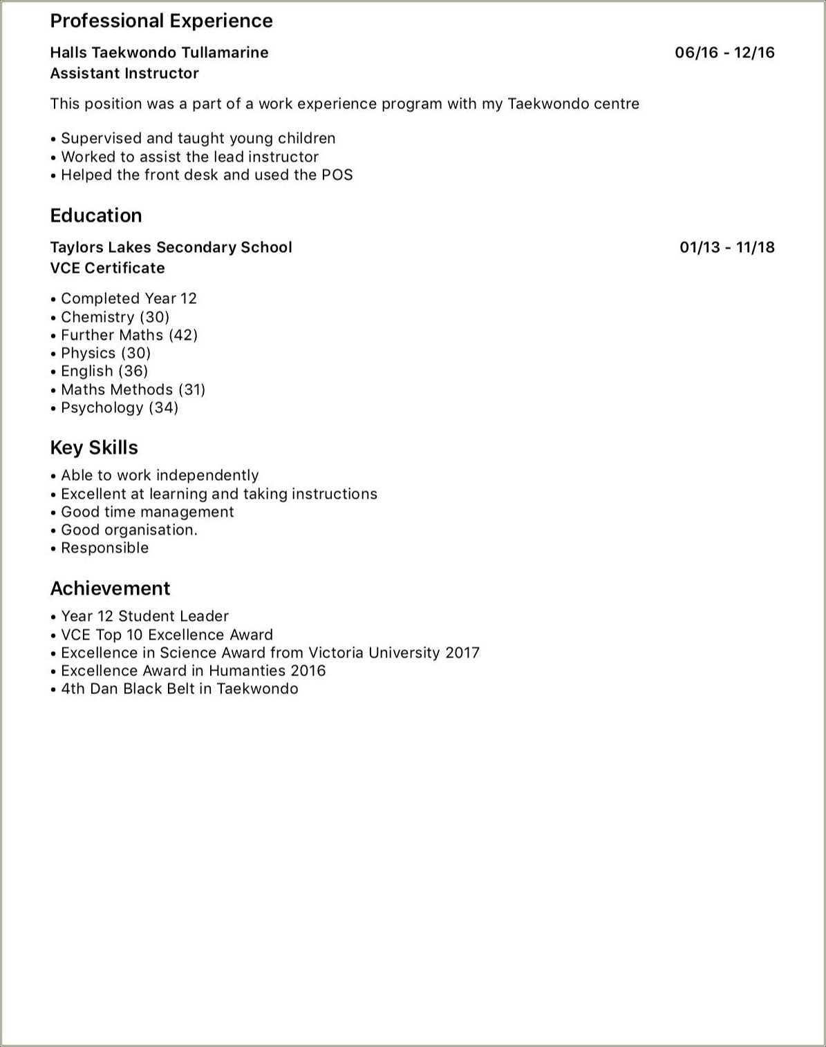 Resume For No Work Experience