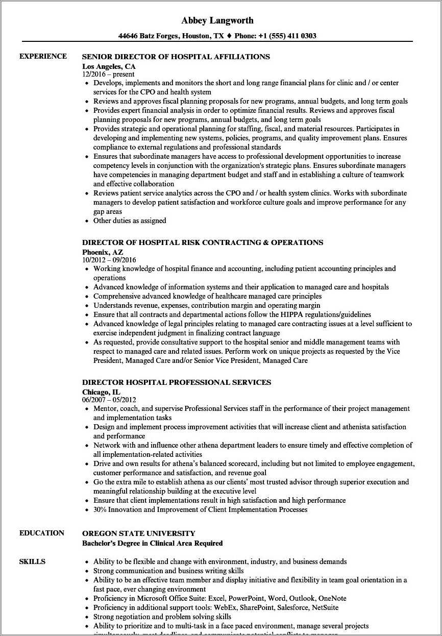 Resume Template For Hospital Job Resume Example Gallery