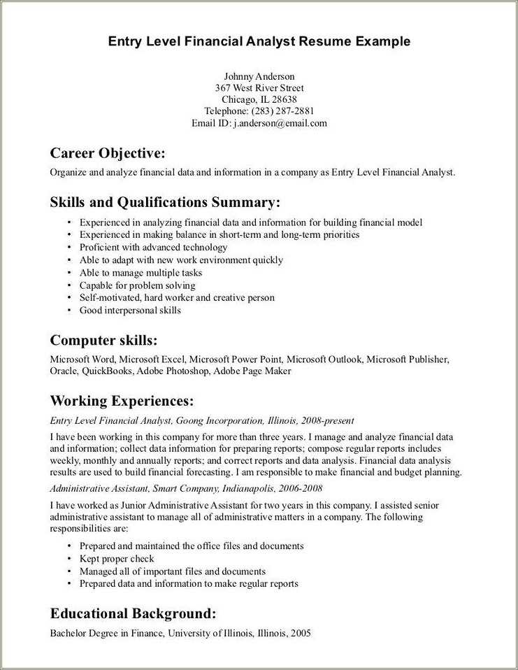 Objective Resume For Financial Rep Resume Example Gallery