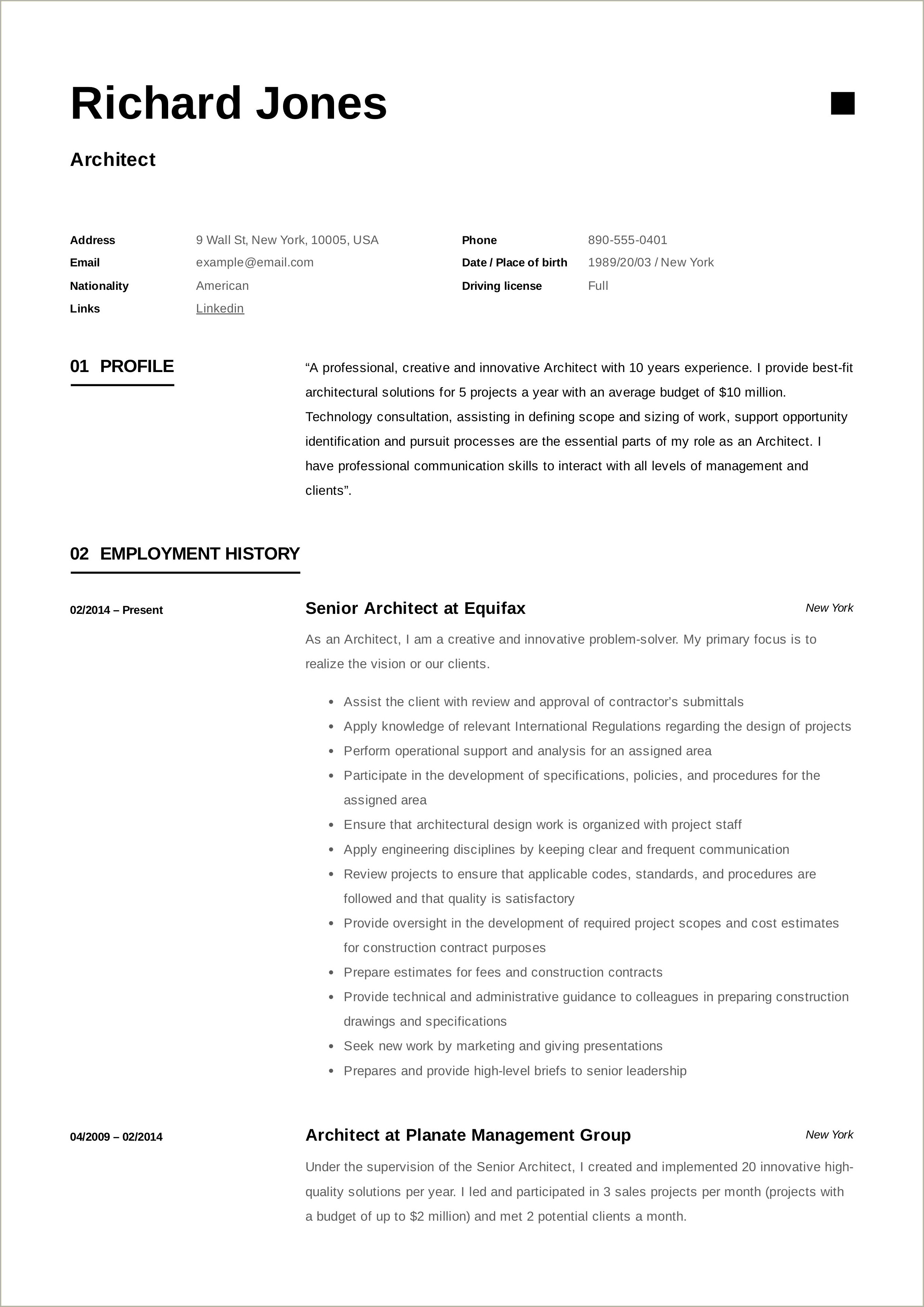 Resume Personal Statement Examples Architecture Resume Example Gallery