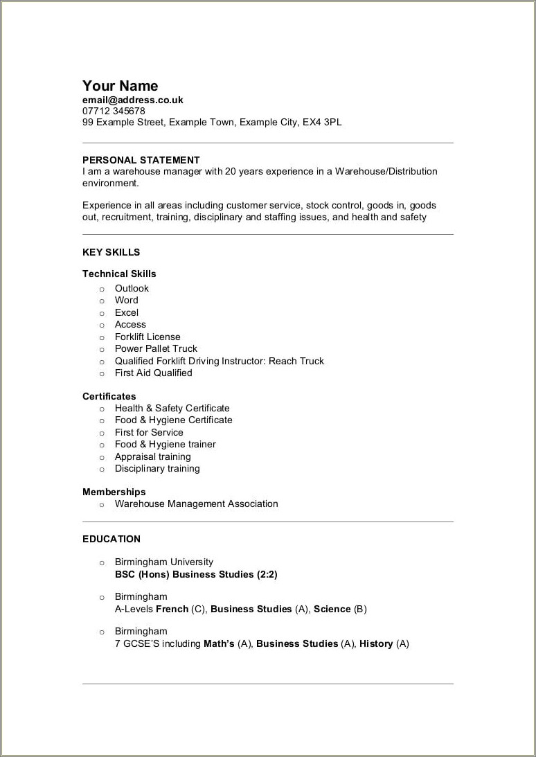 Resume Personal Statement Examples Management Resume Example Gallery