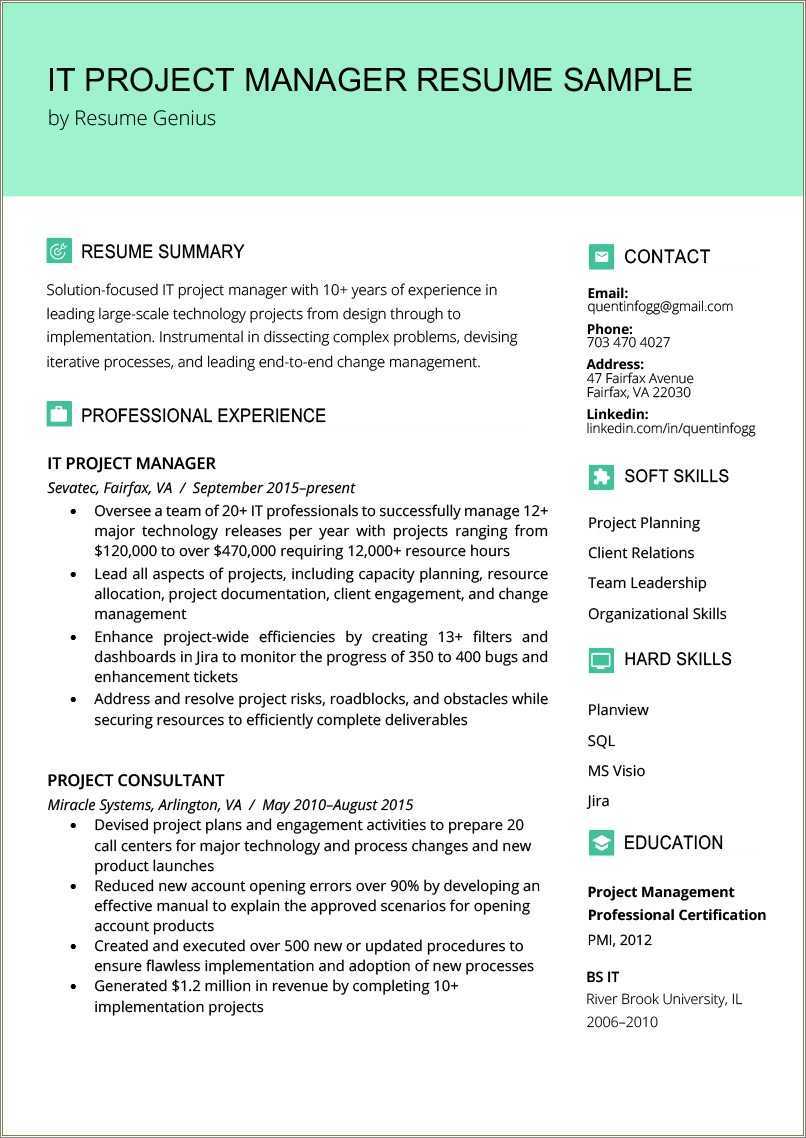 Resume Profile Examples Project Manager Resume Example Gallery