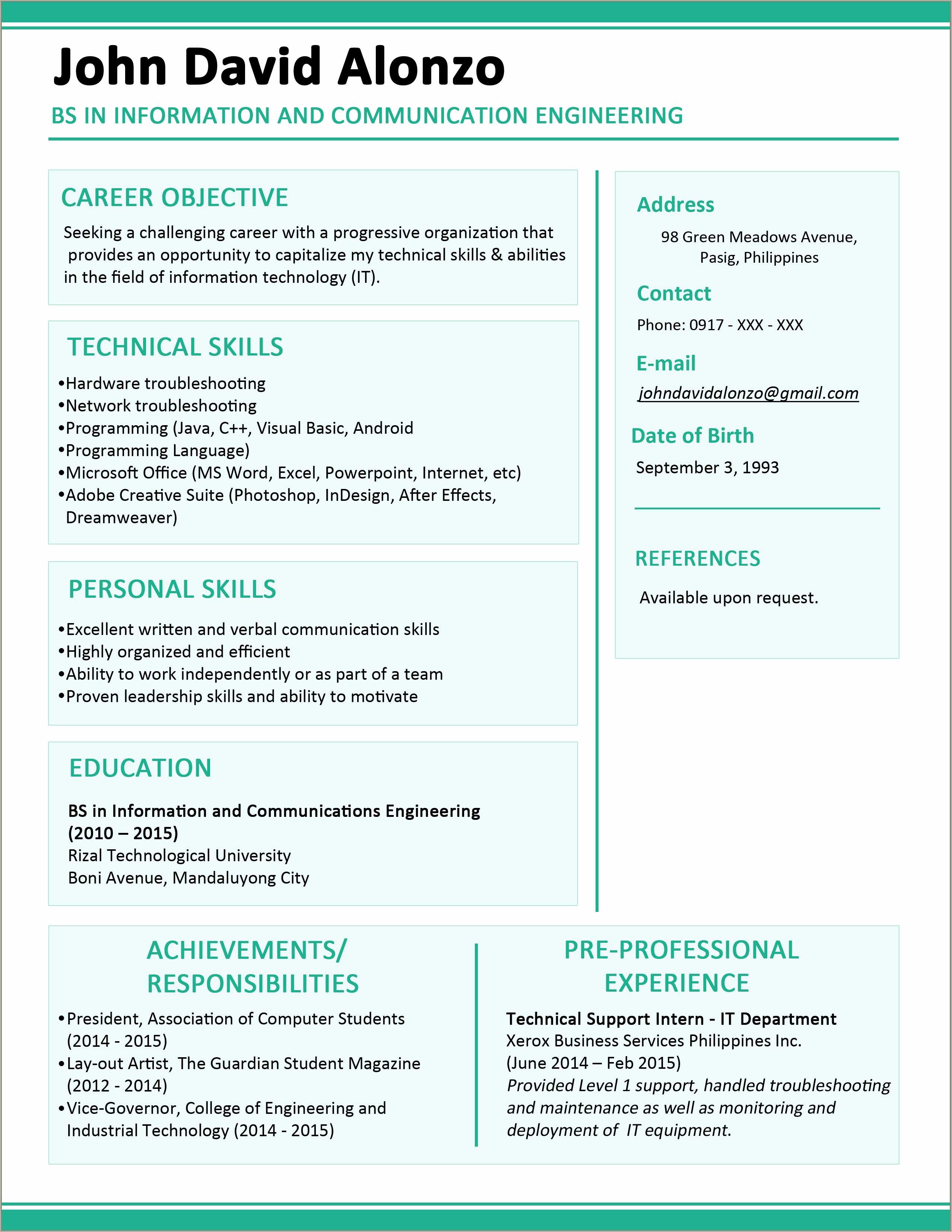 Resume Sample Format Philippines Pdf Resume Example Gallery
