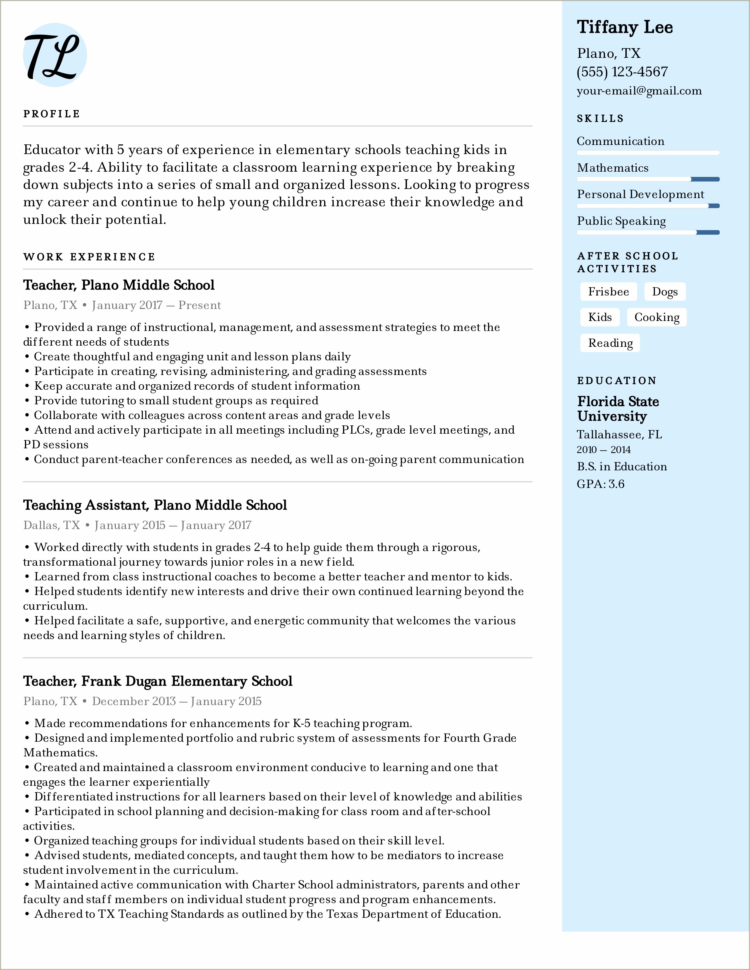 Resume Samples For Young Students Resume Example Gallery