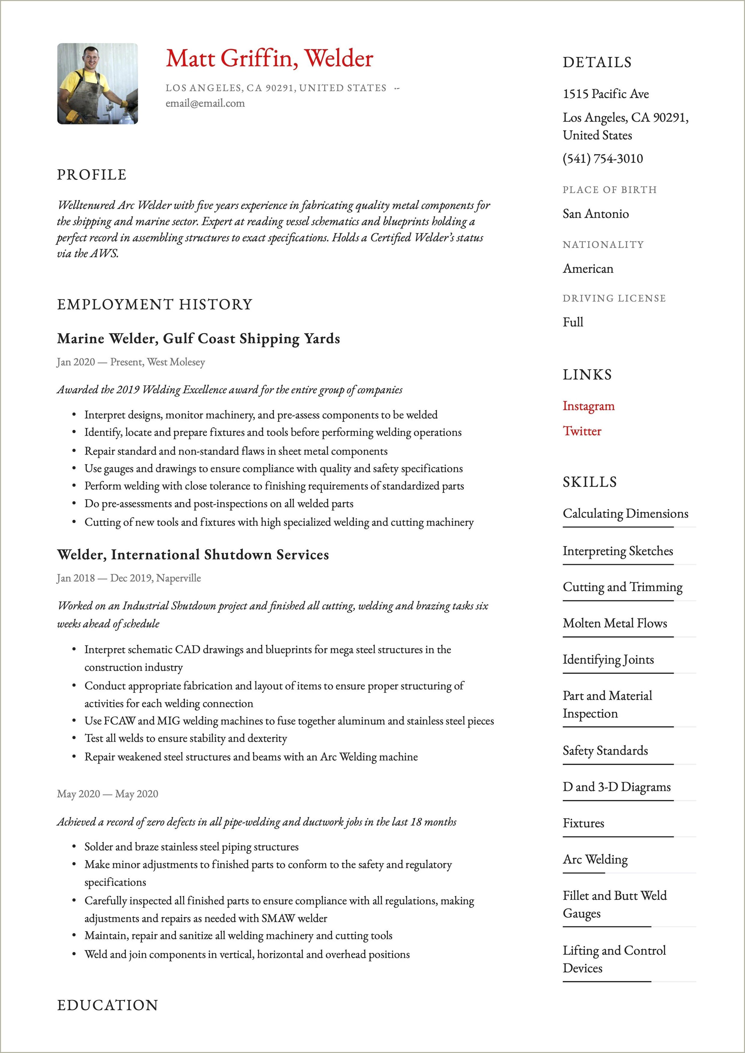Resume Samples Welder Highlights Examples Resume Example Gallery resume-samples-welder-highlights-examples-resume-example-gallery