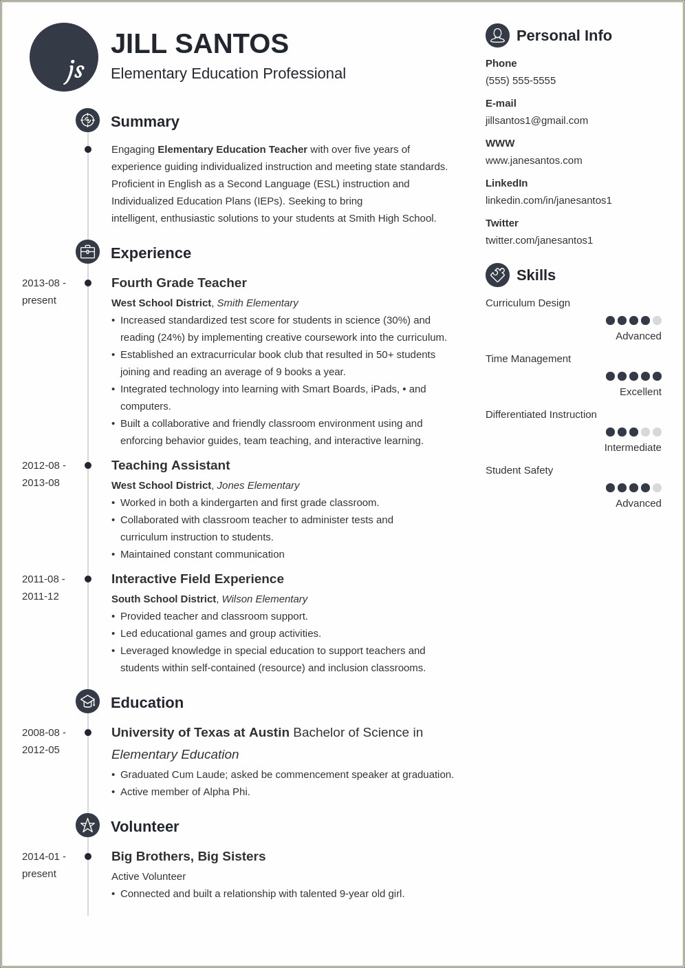 Resume Skills Examples For Teachers Resume Example Gallery