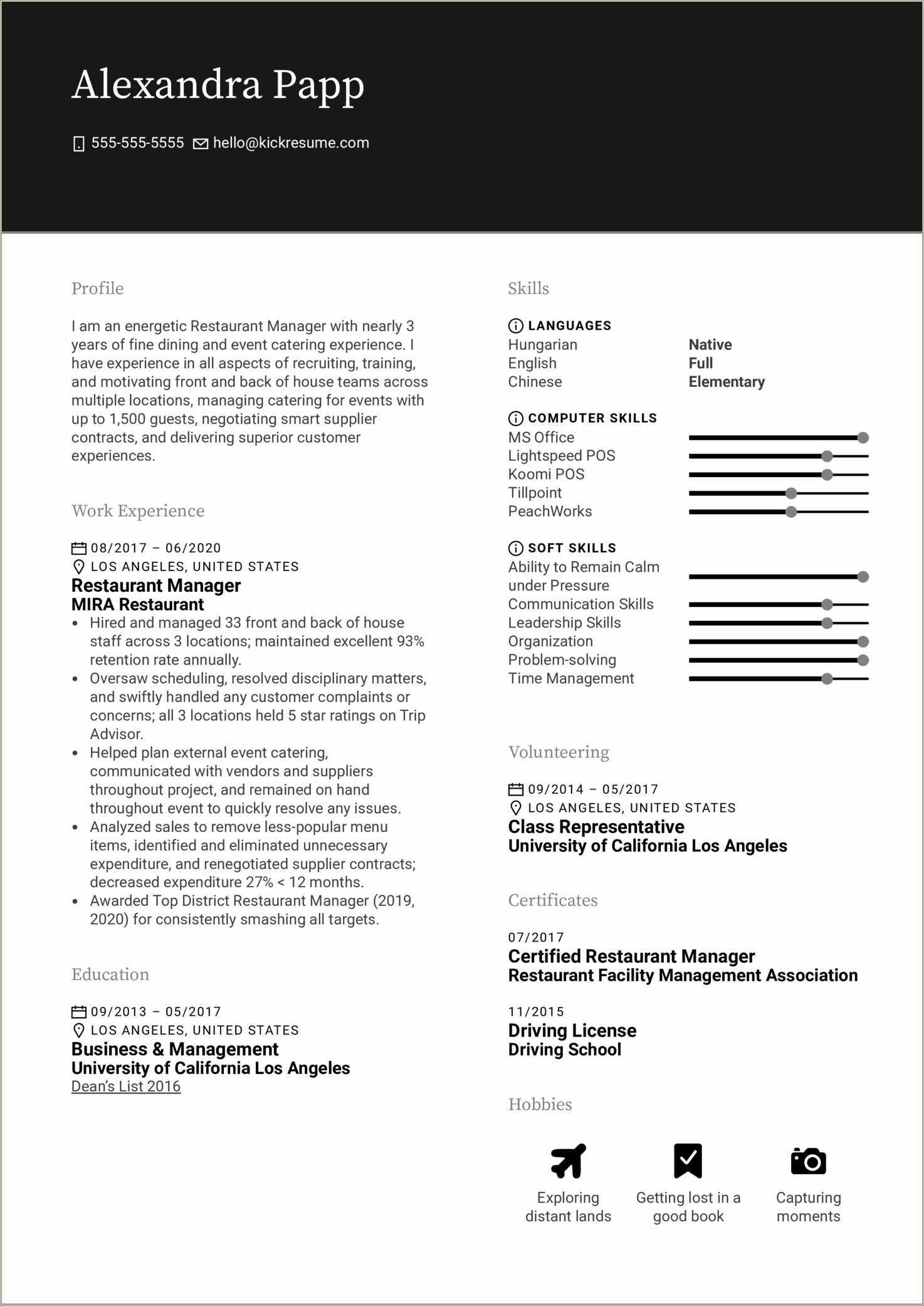 Restaurant Manager Skills On Resume Resume Example Gallery