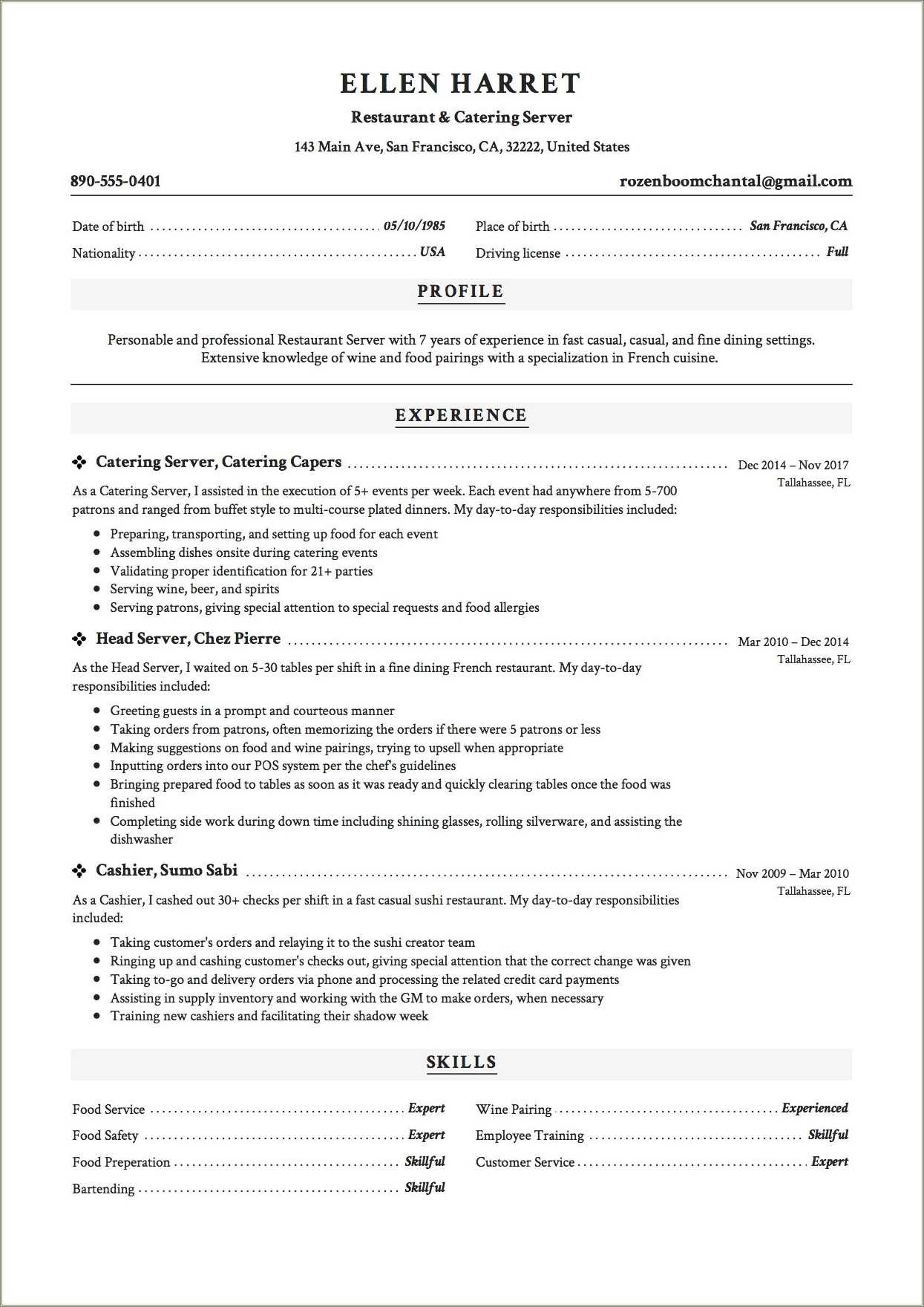 A Good Summary For A Waitress Resume Resume Example Gallery a-good-summary-for-a-waitress-resume-resume-example-gallery