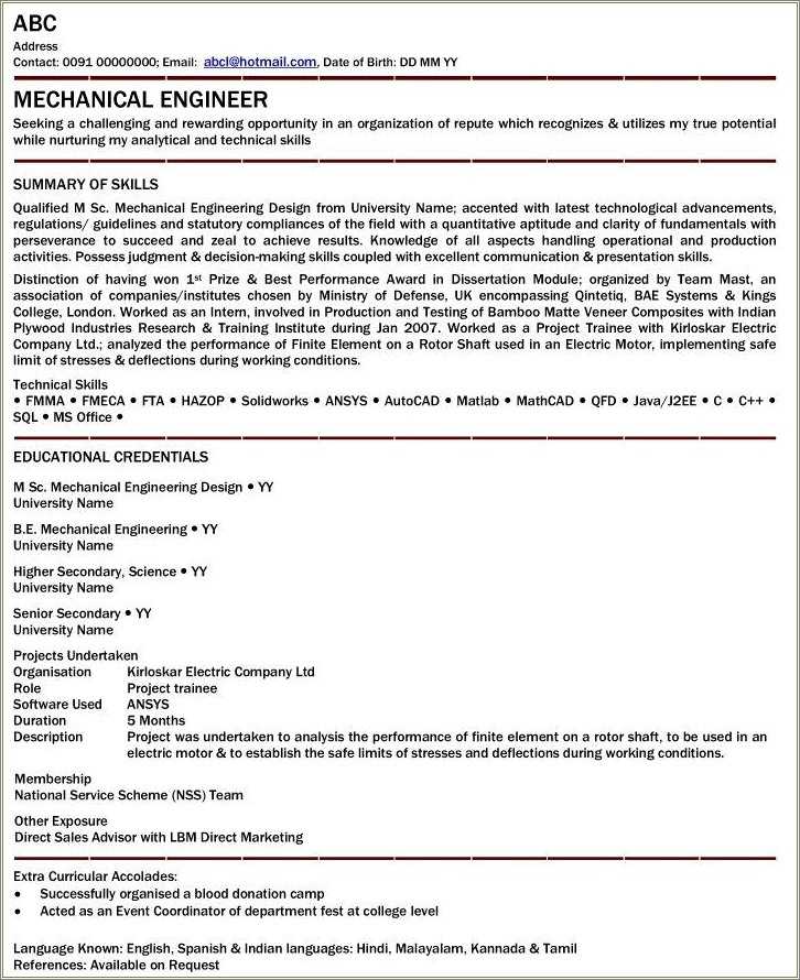 Resume Summary Examples Mechanical Engineer Resume Example Gallery
