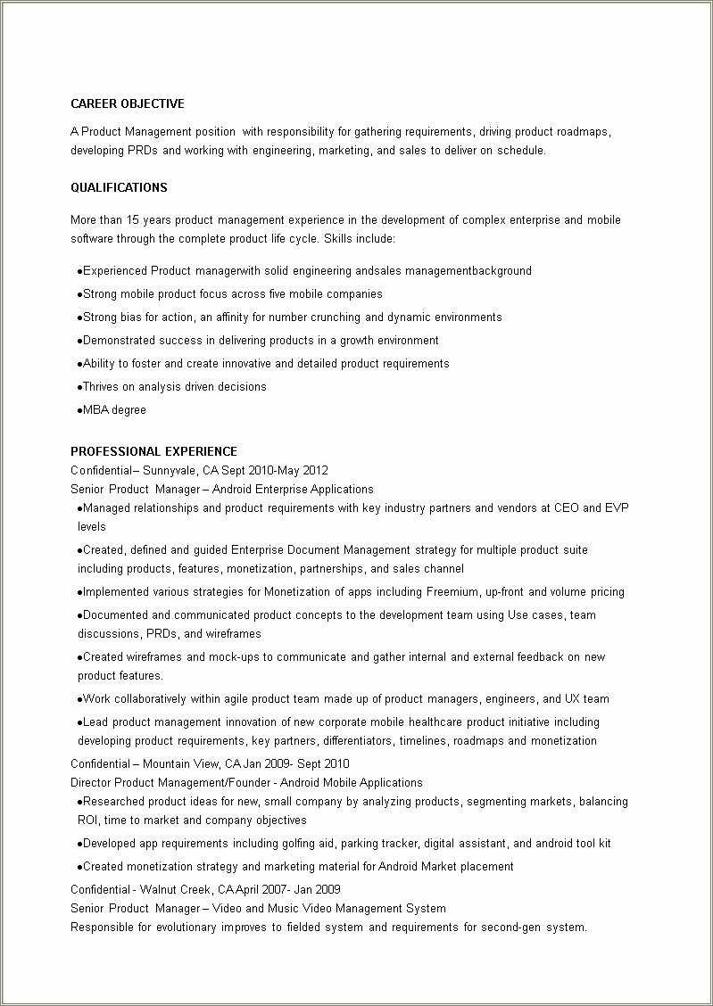 Resume Summary Examples Product Manager Resume Example Gallery