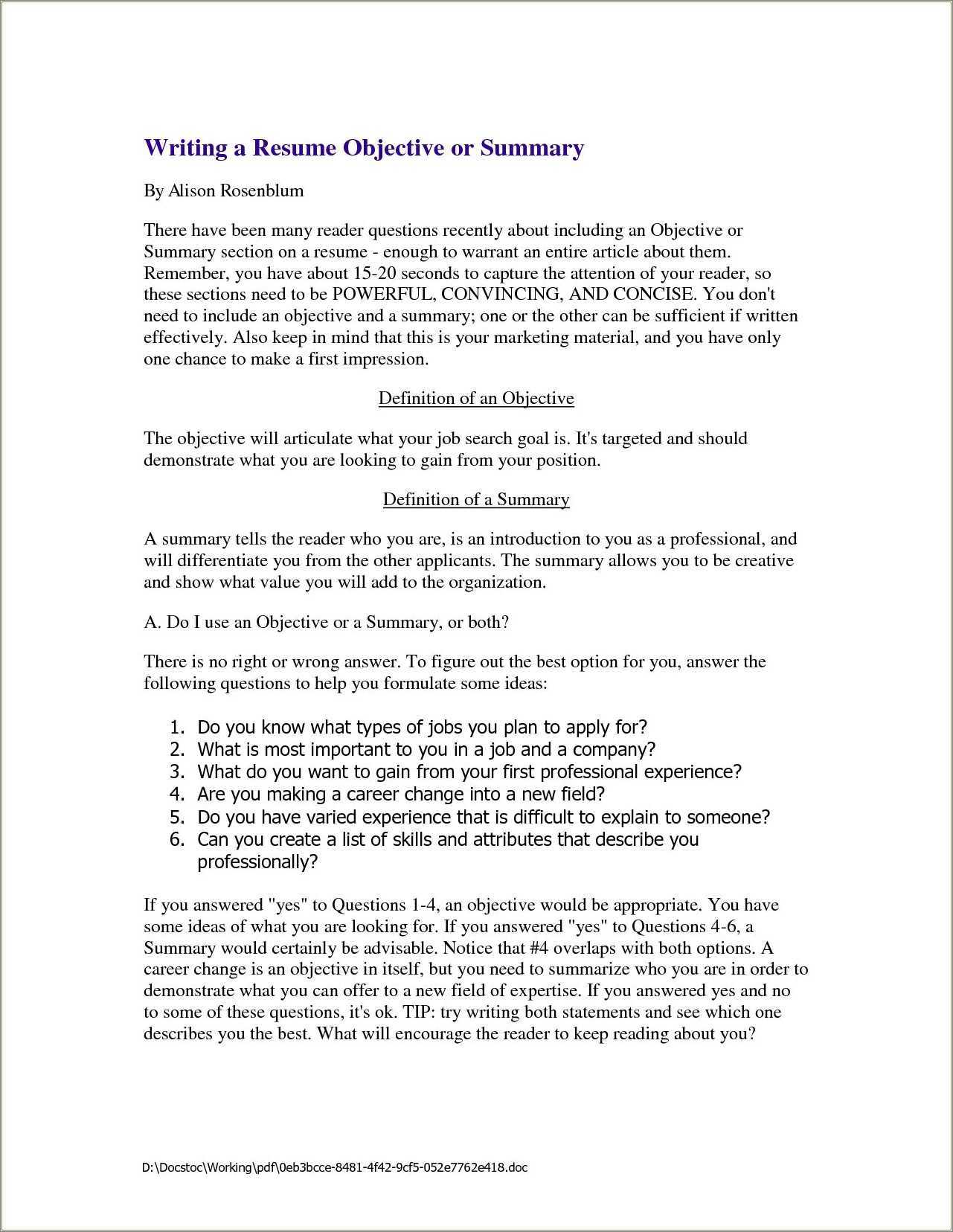 Resume With Summary And Objectives Resume Example Gallery resume-with-summary-and-objectives-resume-example-gallery