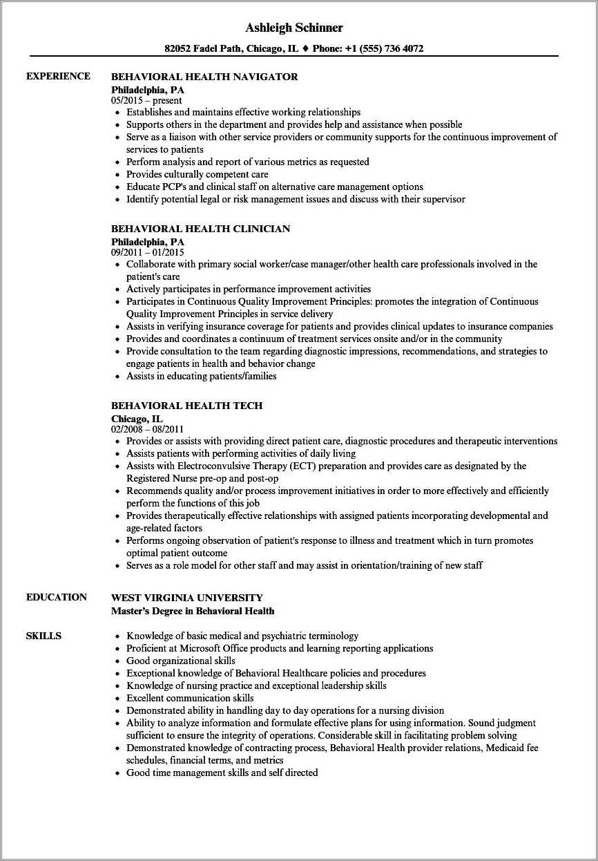 Behavioral Health For Respite Resume Samples Resume Example Gallery