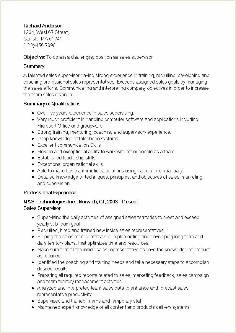 Retail Sales Supervisor Resume Examples Resume Example Gallery