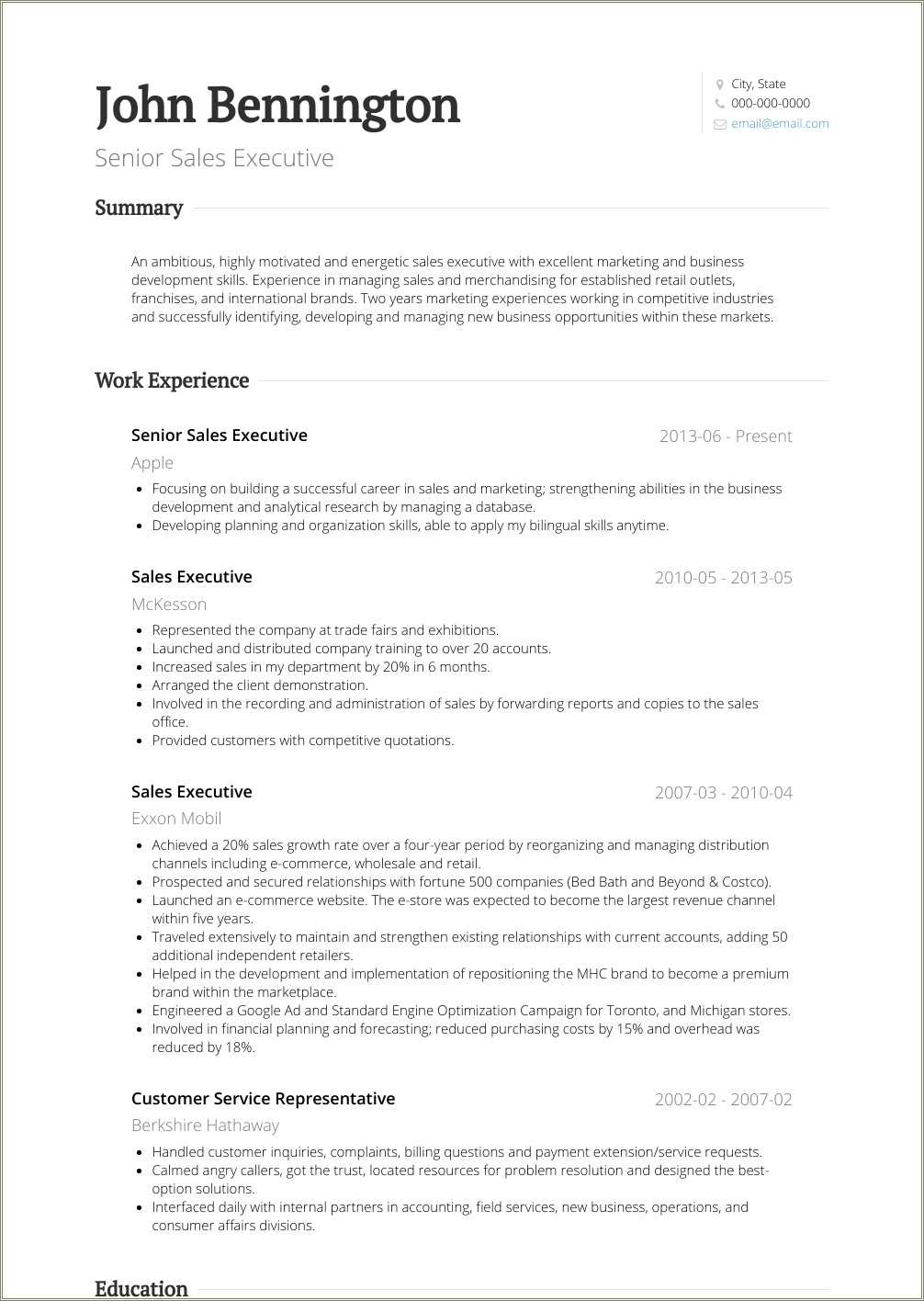 Resume Summary Samples For Sales Resume Example Gallery