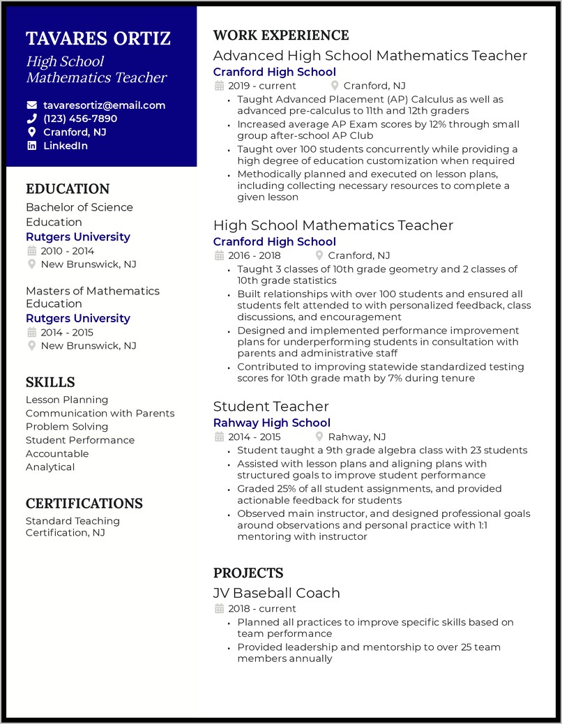 Sample Teacher Resume 1st Grade Resume Example Gallery