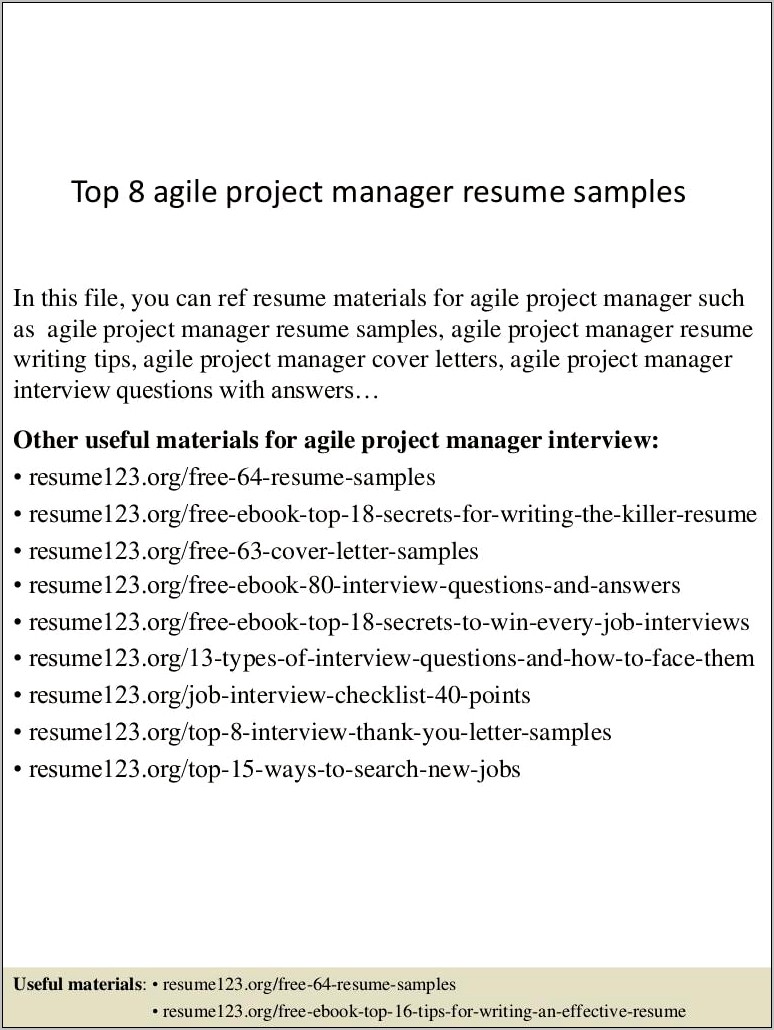 Agile Delivery Manager Resume Sample Resume Example Gallery