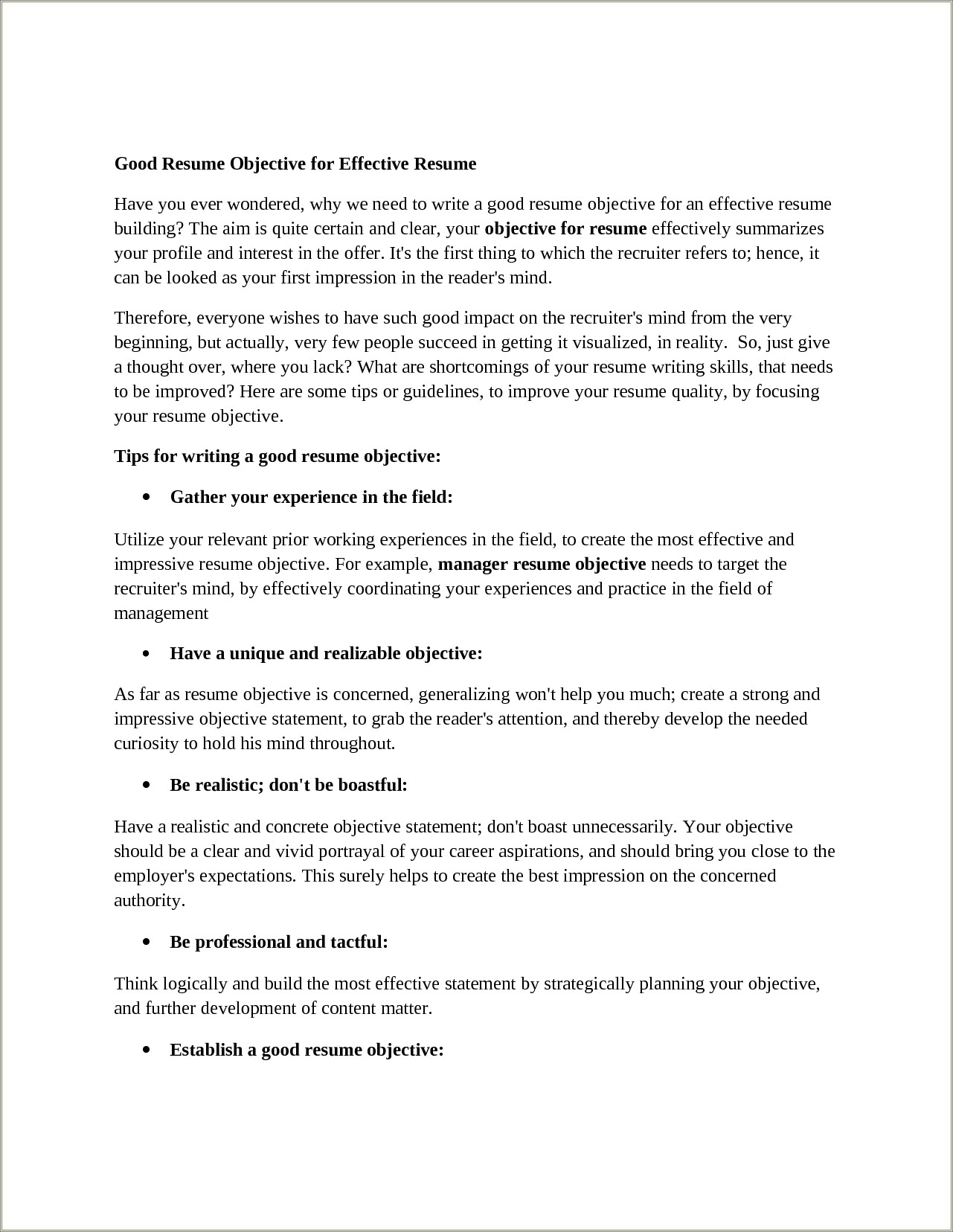 Objectives Examples For Resume FREE 6+ Sample General Resume Objective ...