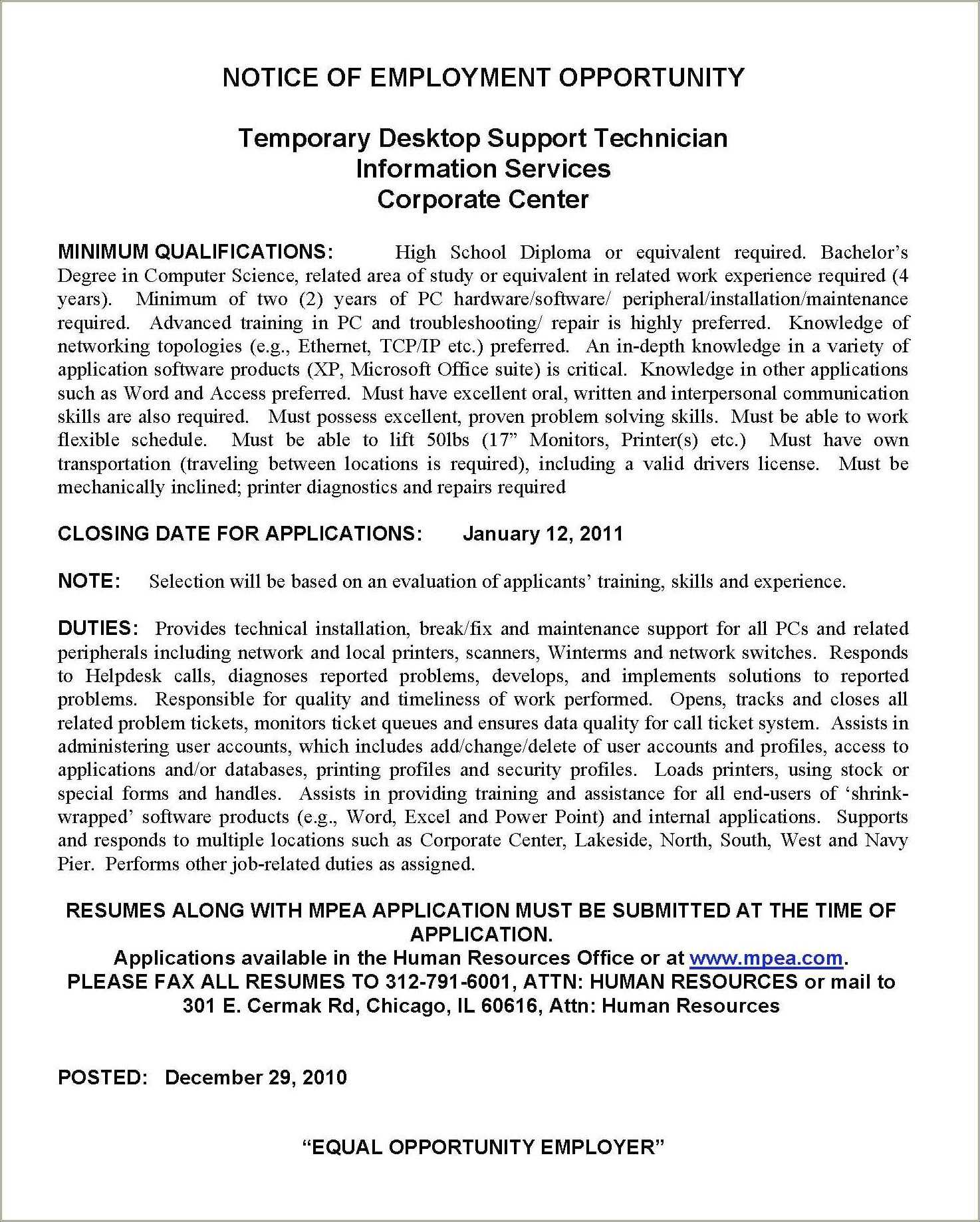 L1 Desktop Support Sample Resume - Resume Example Gallery