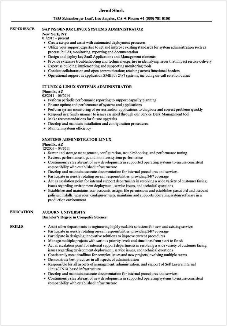 Red Hat Linux Syslogs Resume Sample - Resume Example Gallery