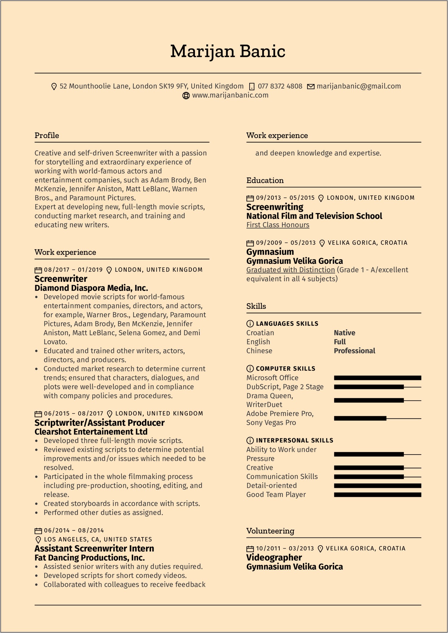 Sample Resume For Writing Script Resume Example Gallery