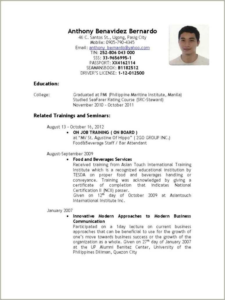 Seaman Resume Format Free Download Resume Example Gallery