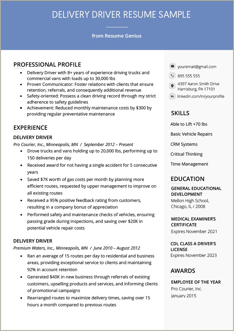Personal Car Driver Resume Sample Resume Example Gallery