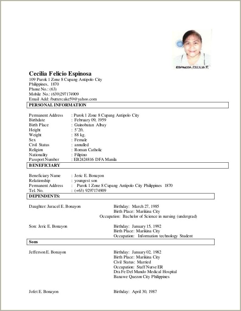 Resume Sample Philippines With Experience Resume Example Gallery