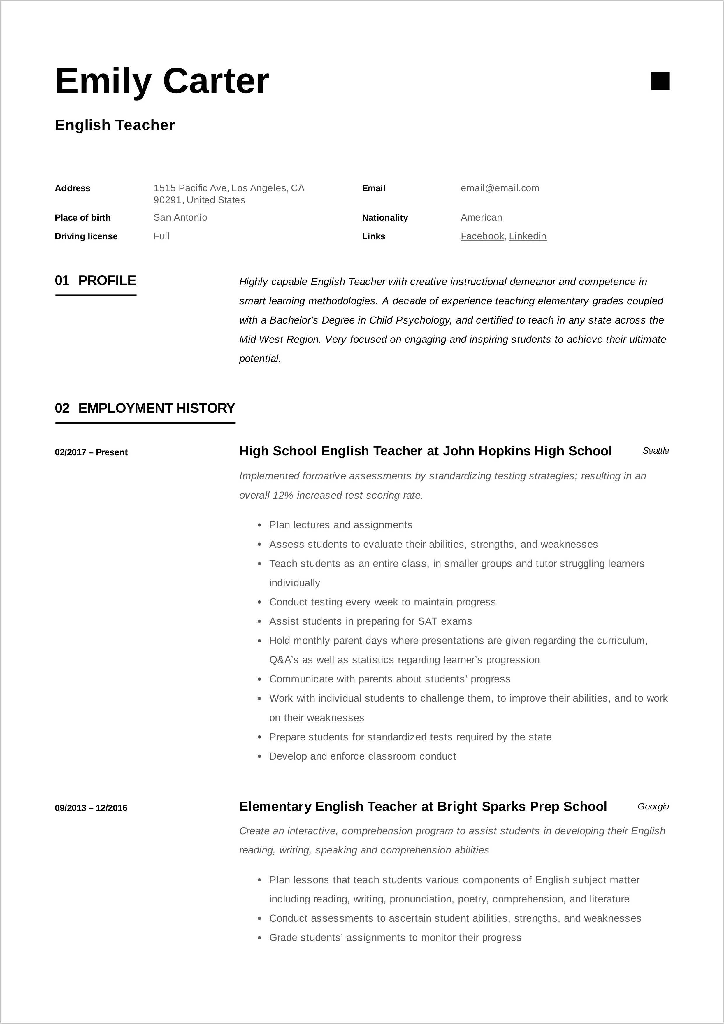 Secondary English Teacher Resume Examples Resume Example Gallery secondary-english-teacher-resume-examples-resume-example-gallery