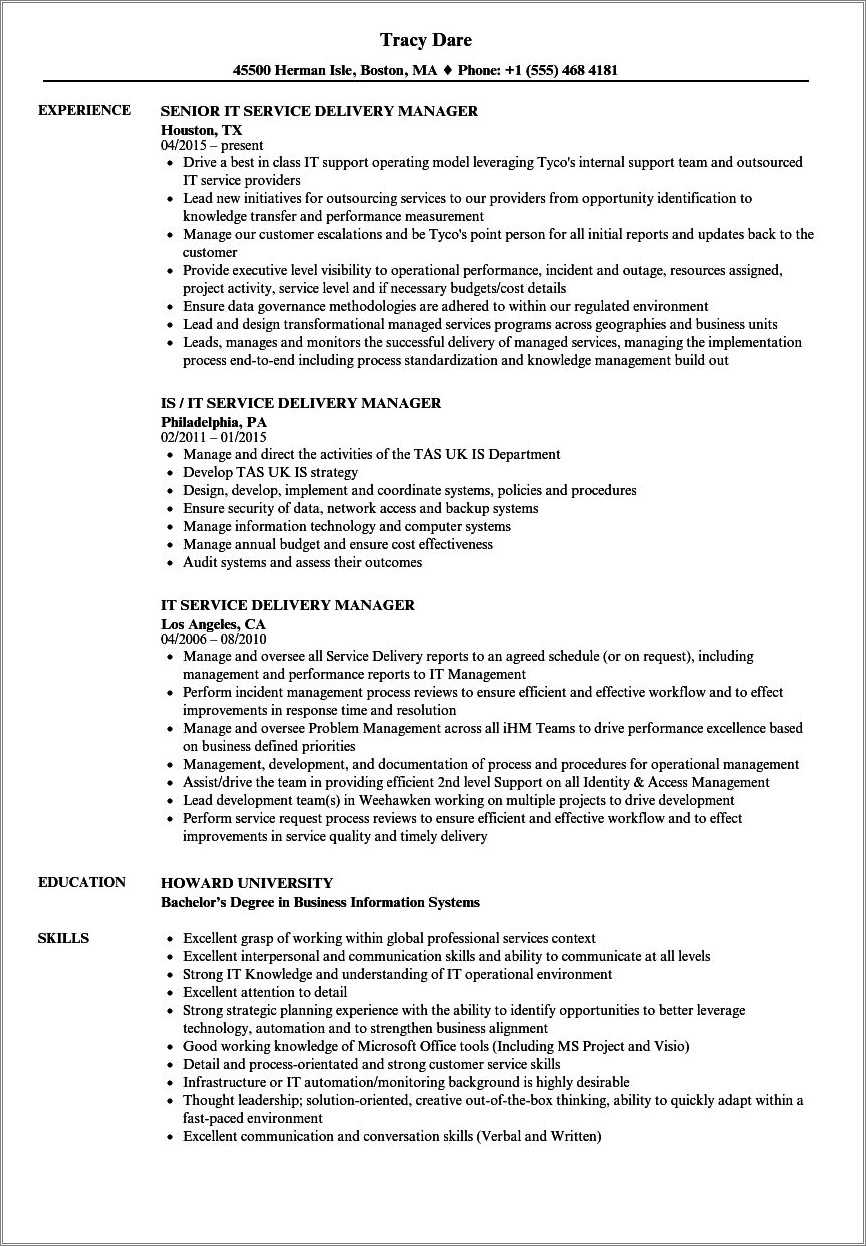 It Service Delivery Manager Resume Examples Resume Example Gallery