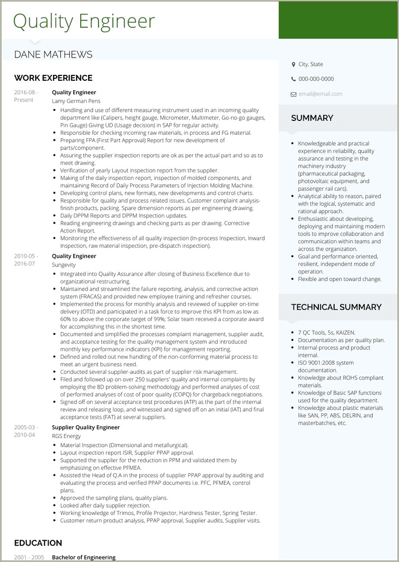 Short Resume Summary Examples Engineer Resume Example Gallery