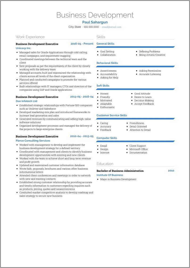 Best Business Skills For Resume Resume Example Gallery