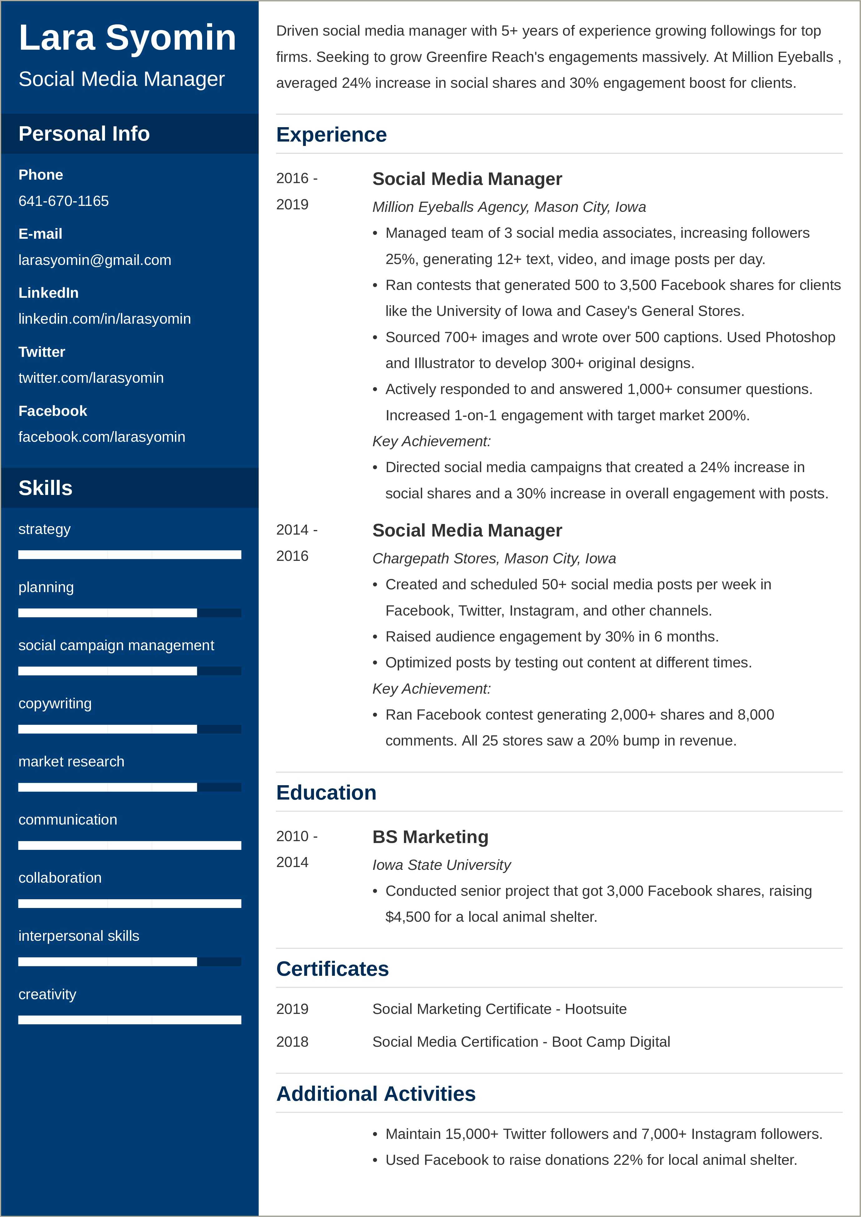 Social Media Manager Resumer Examples Resume Example Gallery
