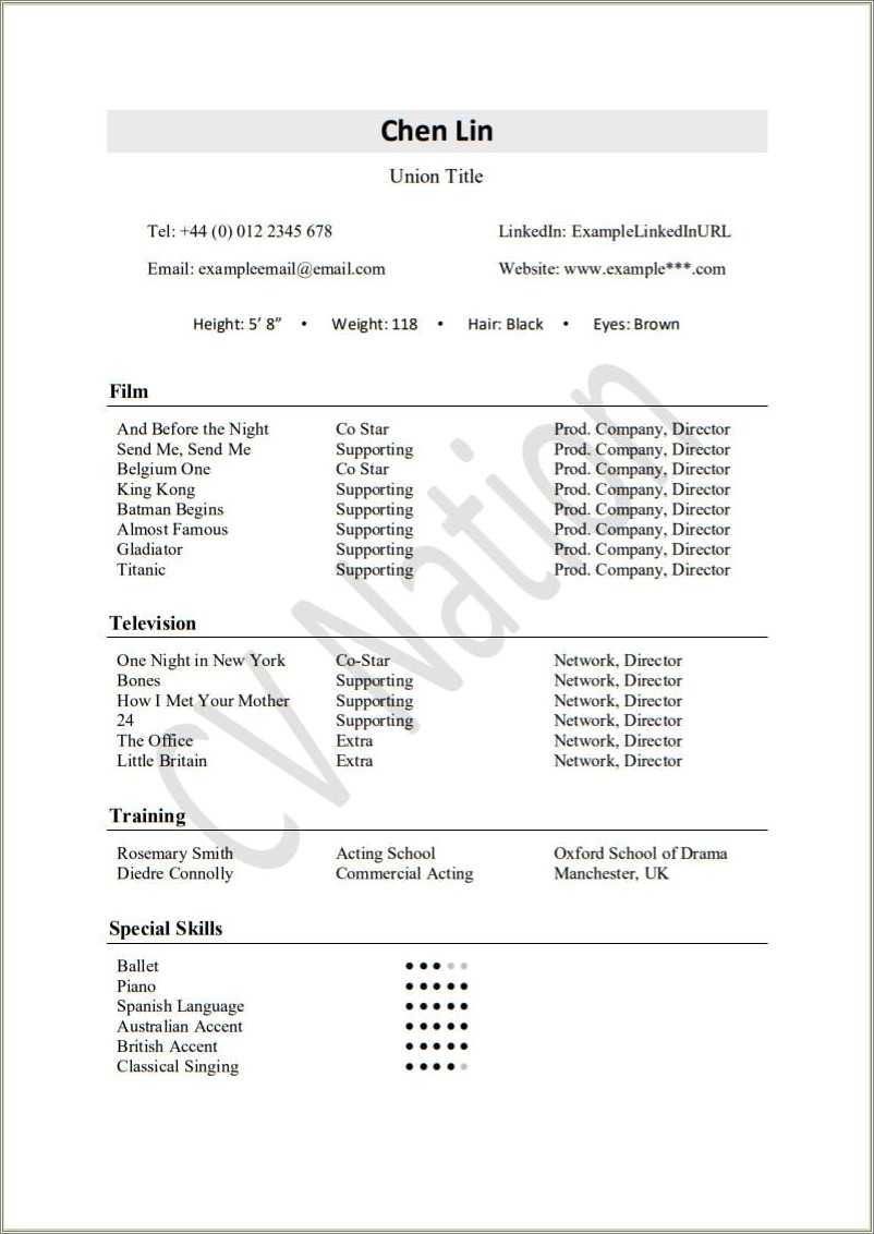 Special Skills Section Acting Resume Resume Example Gallery