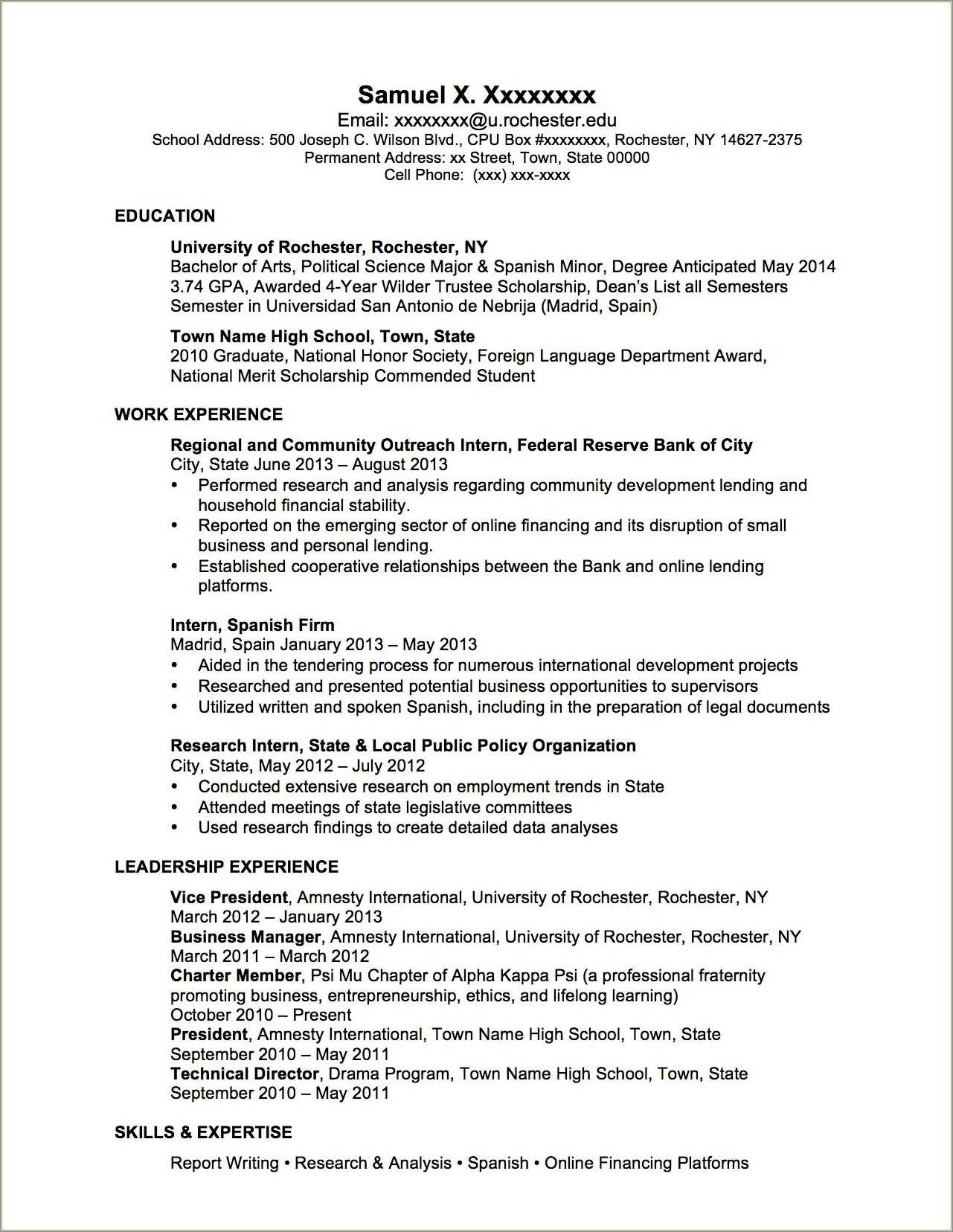 Uncc Economics Major Resume Example Resume Example Gallery