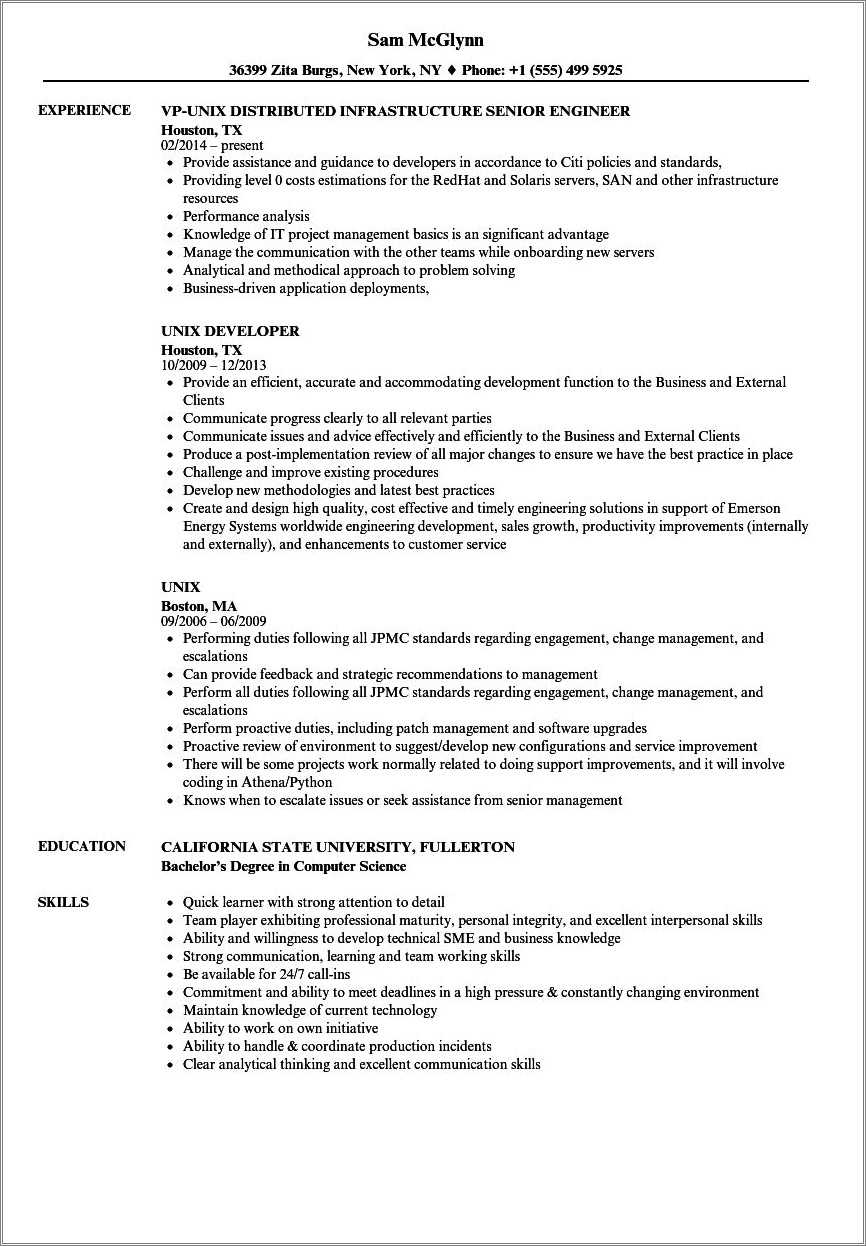 Unix Shell Scripting Resume Sample Resume Example Gallery