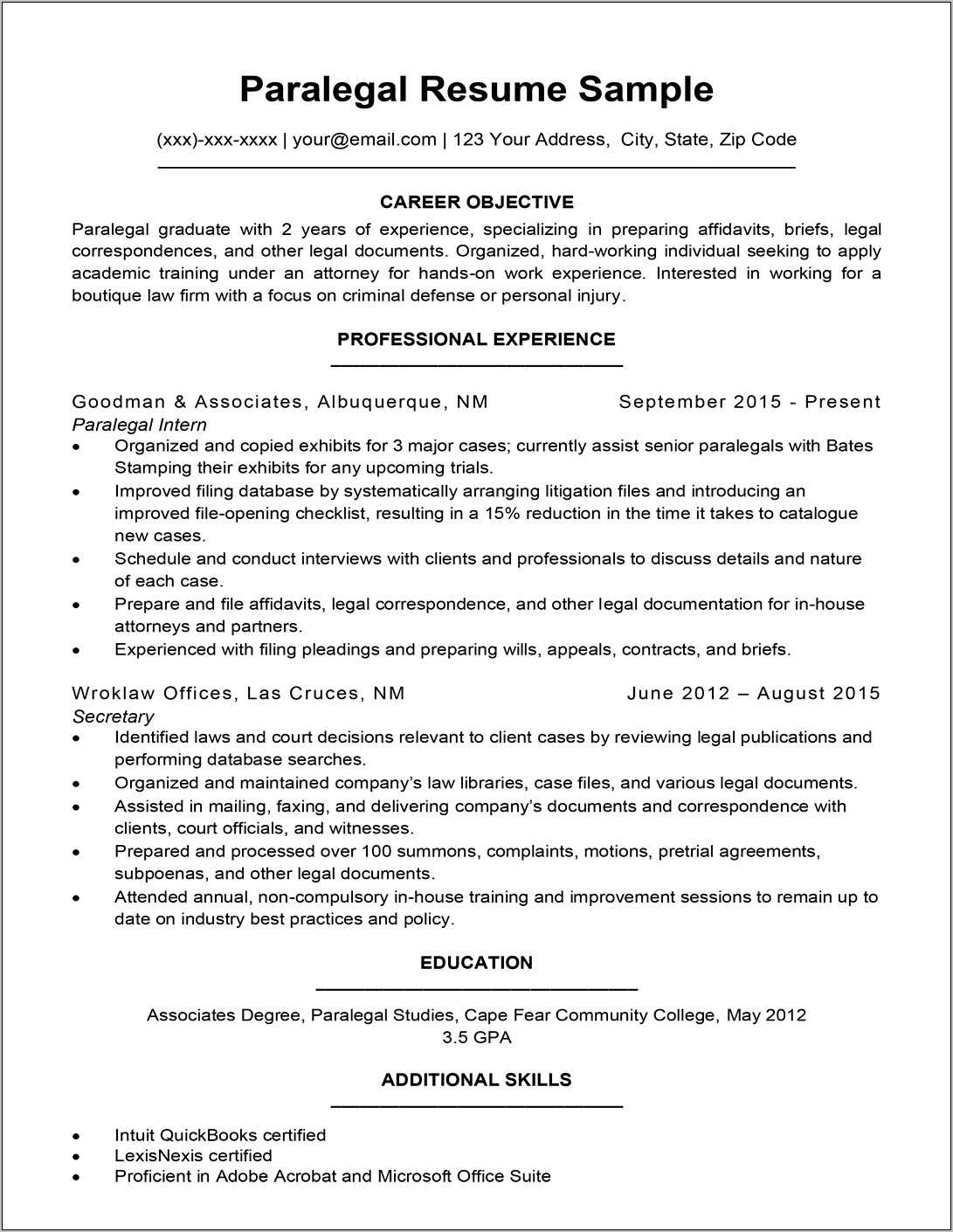 Resume Objective Examples For Criminal Justice Major Resume Example