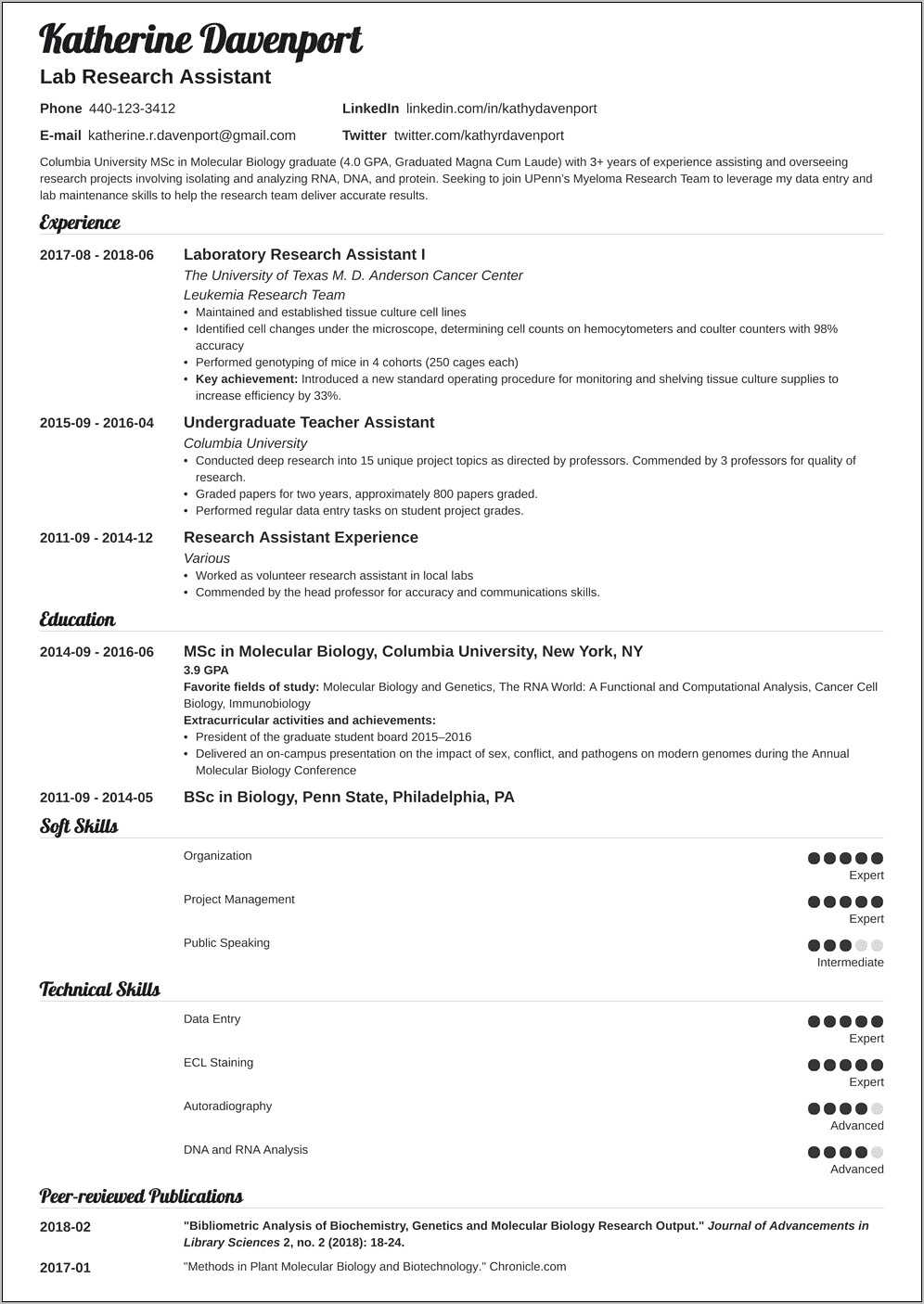 Resume Objective For A Research Position Resume Example Gallery