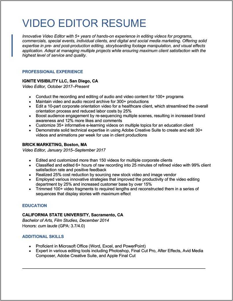 Resume Objective For Audio Visual Technician Resume Example Gallery Resume Objective For Audio Visual Technician Resume Example Gallery