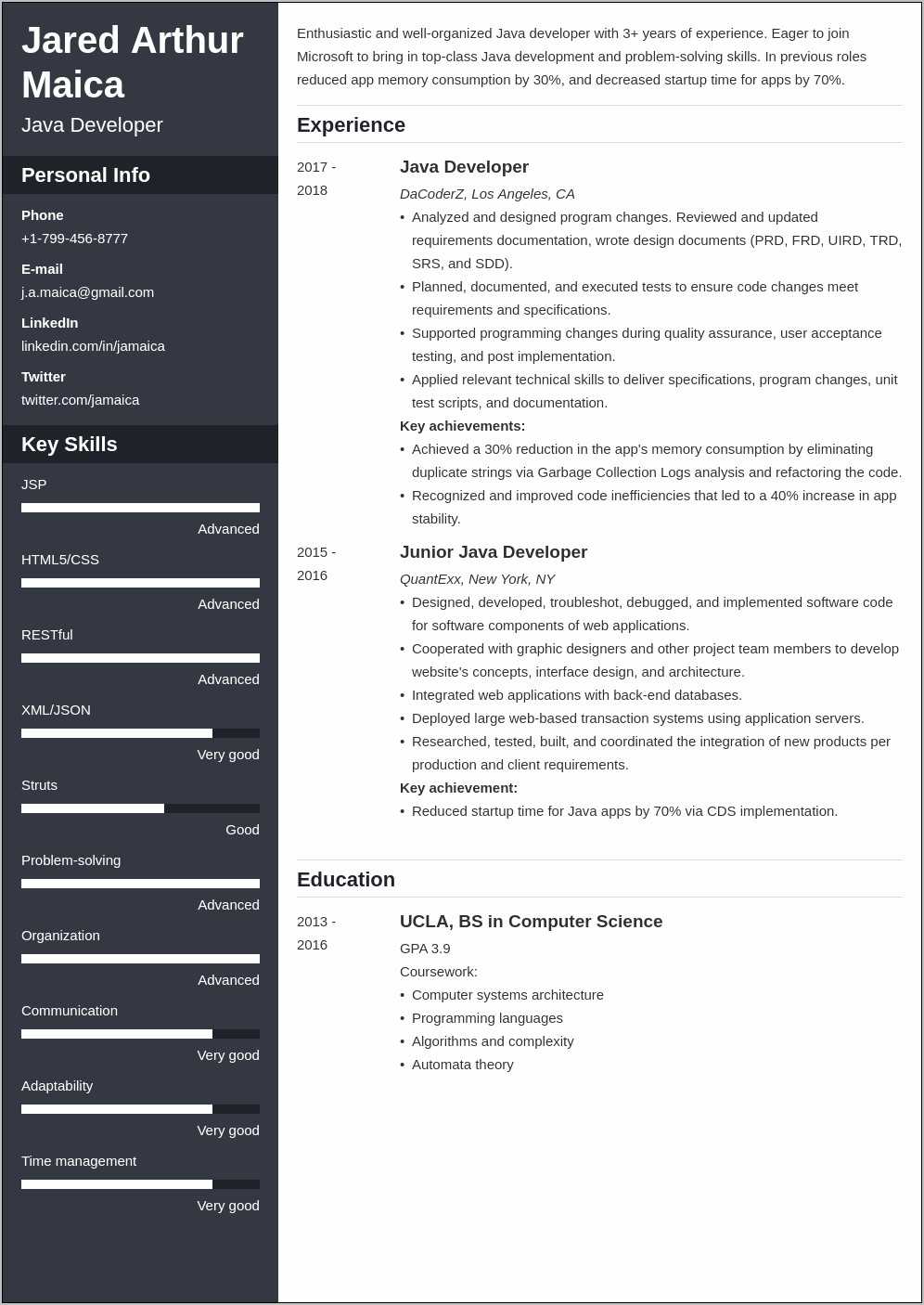Resume Of Java Developer With 3 Years Experience - Resume Example Gallery