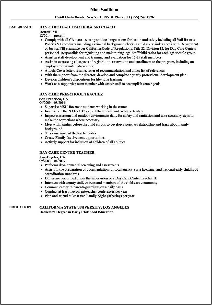 Resume Sample For Day Care Teacher Resume Example Gallery resume-sample-for-day-care-teacher-resume-example-gallery