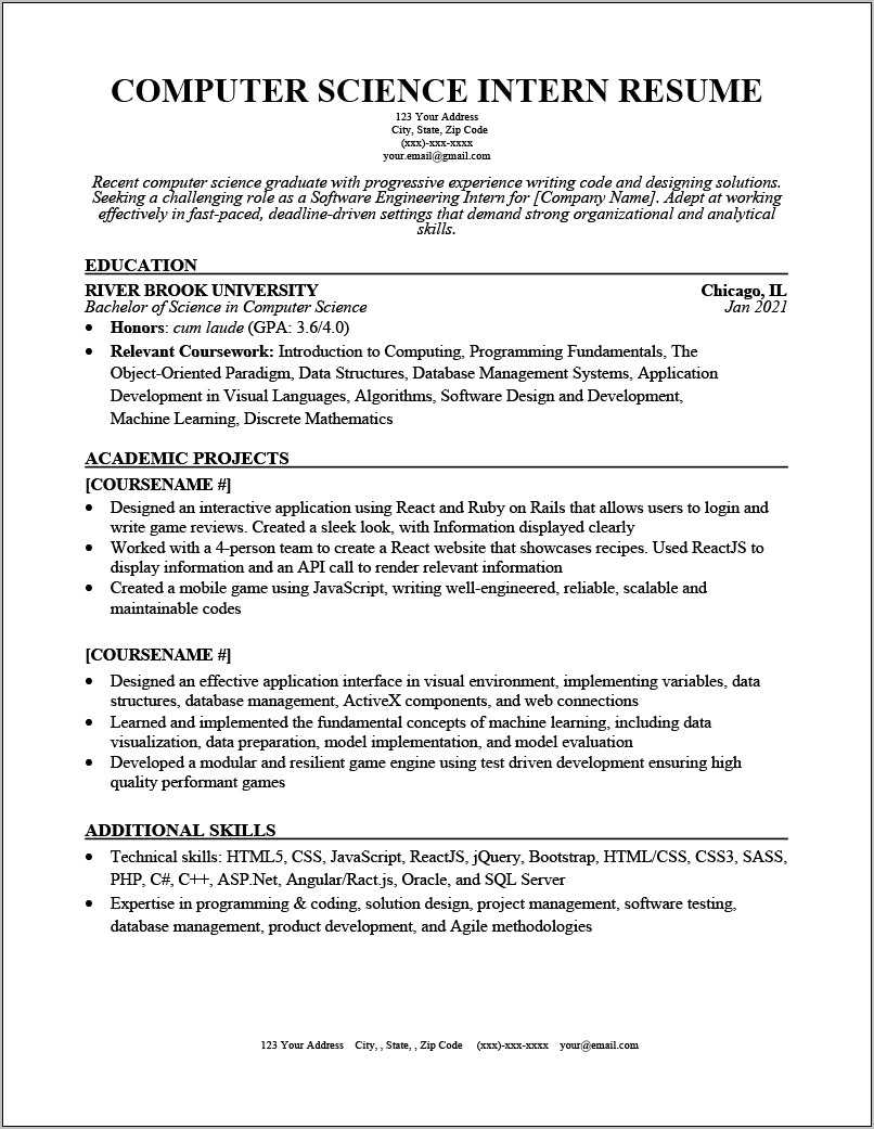 Resume Samples For College Students Internship Resume Example Gallery