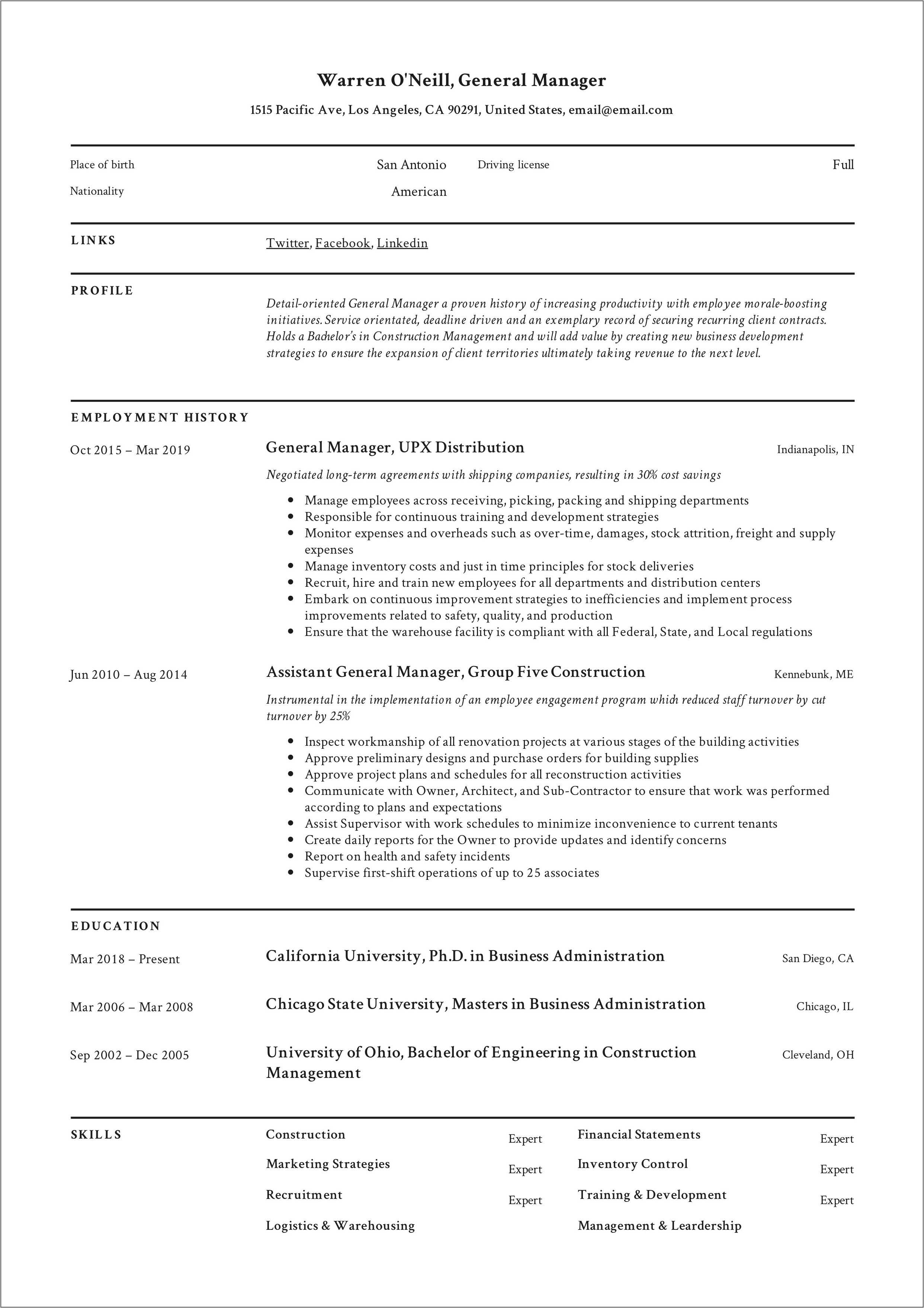 General Manager Resume Summary Examples Resume Example Gallery General Manager Resume Summary Examples Resume Example Gallery