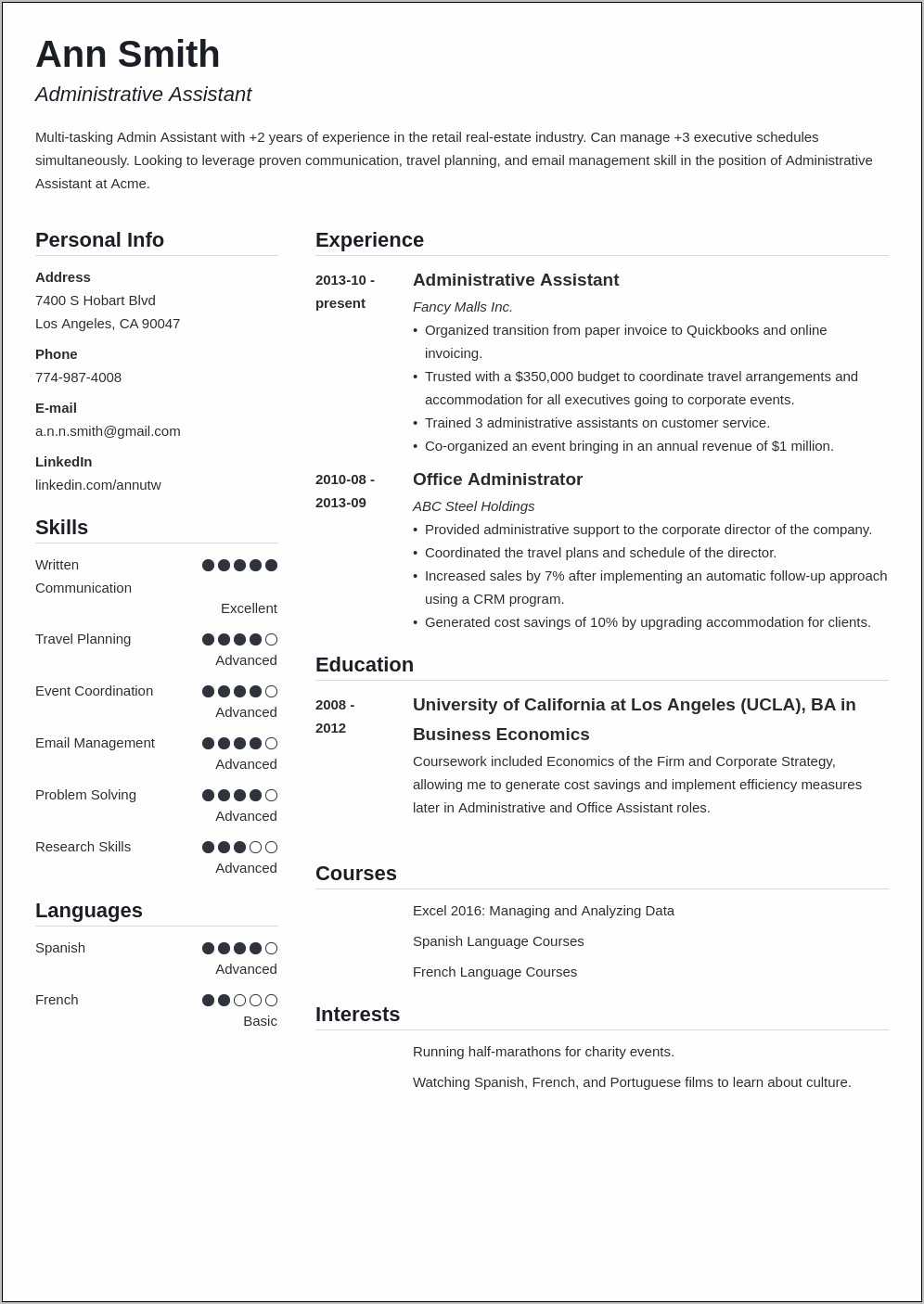 Resume Summary Examples For Office Assistant Resume Example Gallery