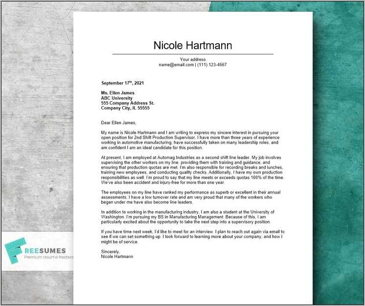 Sample Resume Cover Letter For Supervisor Position Resume Example Gallery